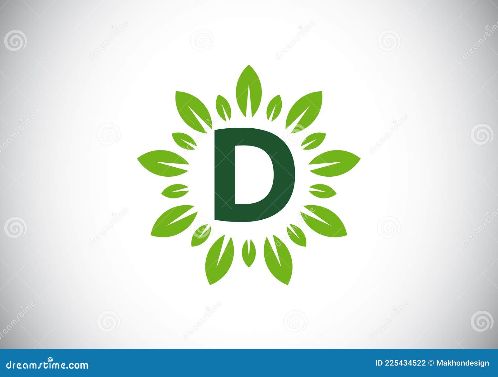 Initial D Monogram Letter Alphabet with Leaf Wreath. Green Leaf, Flower ...