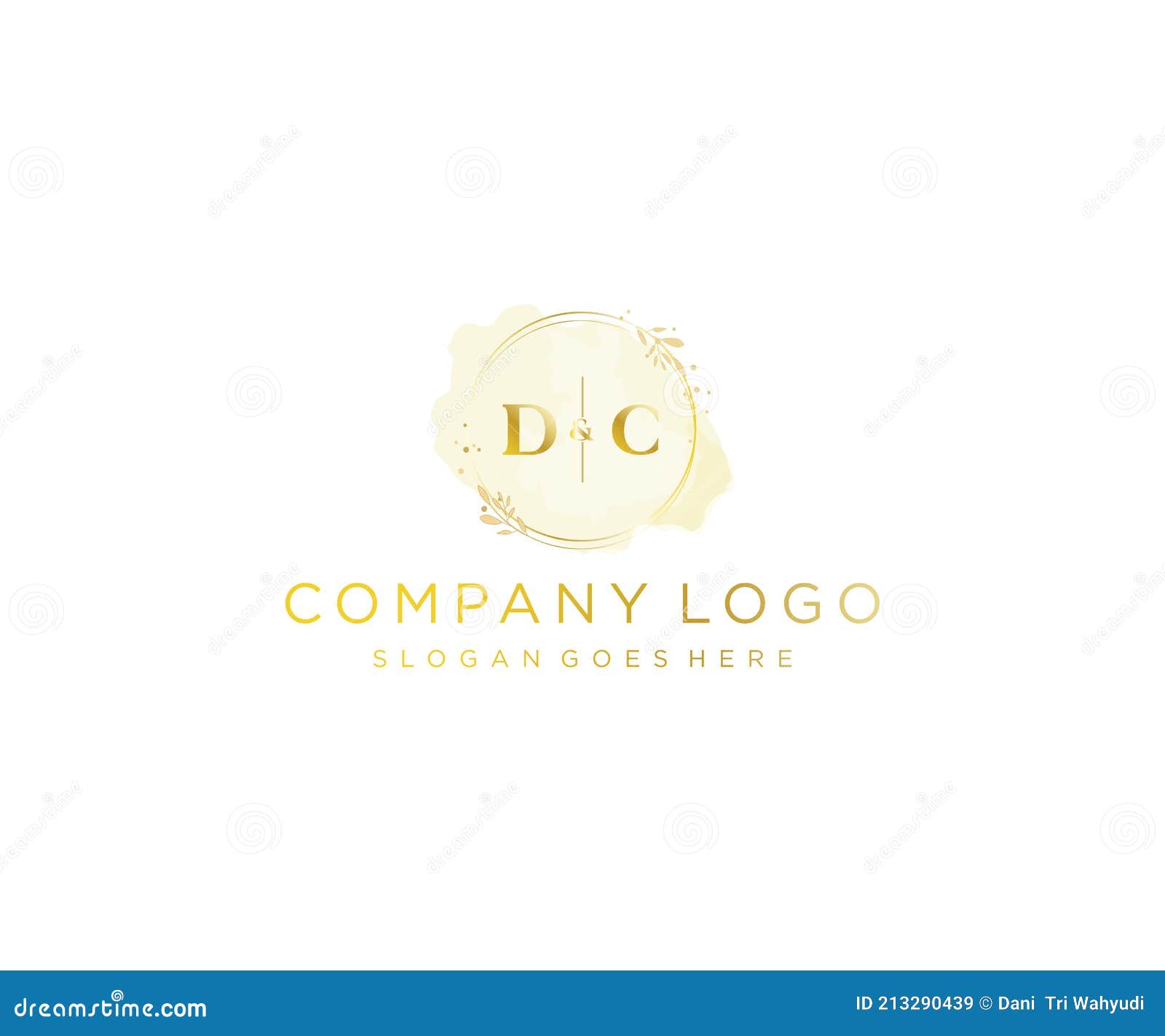 Initial DC Letters Colorful Watercolor Splash with Geometry Golden Leaf ...