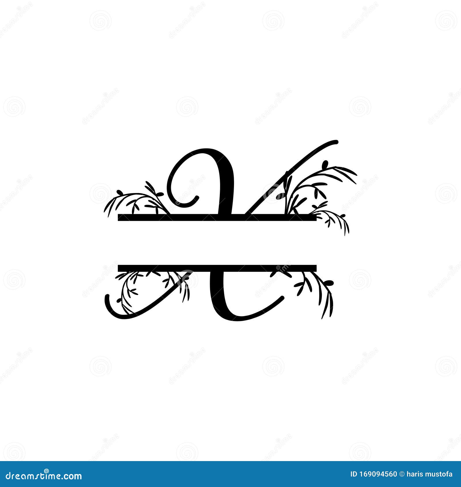 Initial X Decorative Plant Monogram Split Letter Vector Stock Vector ...