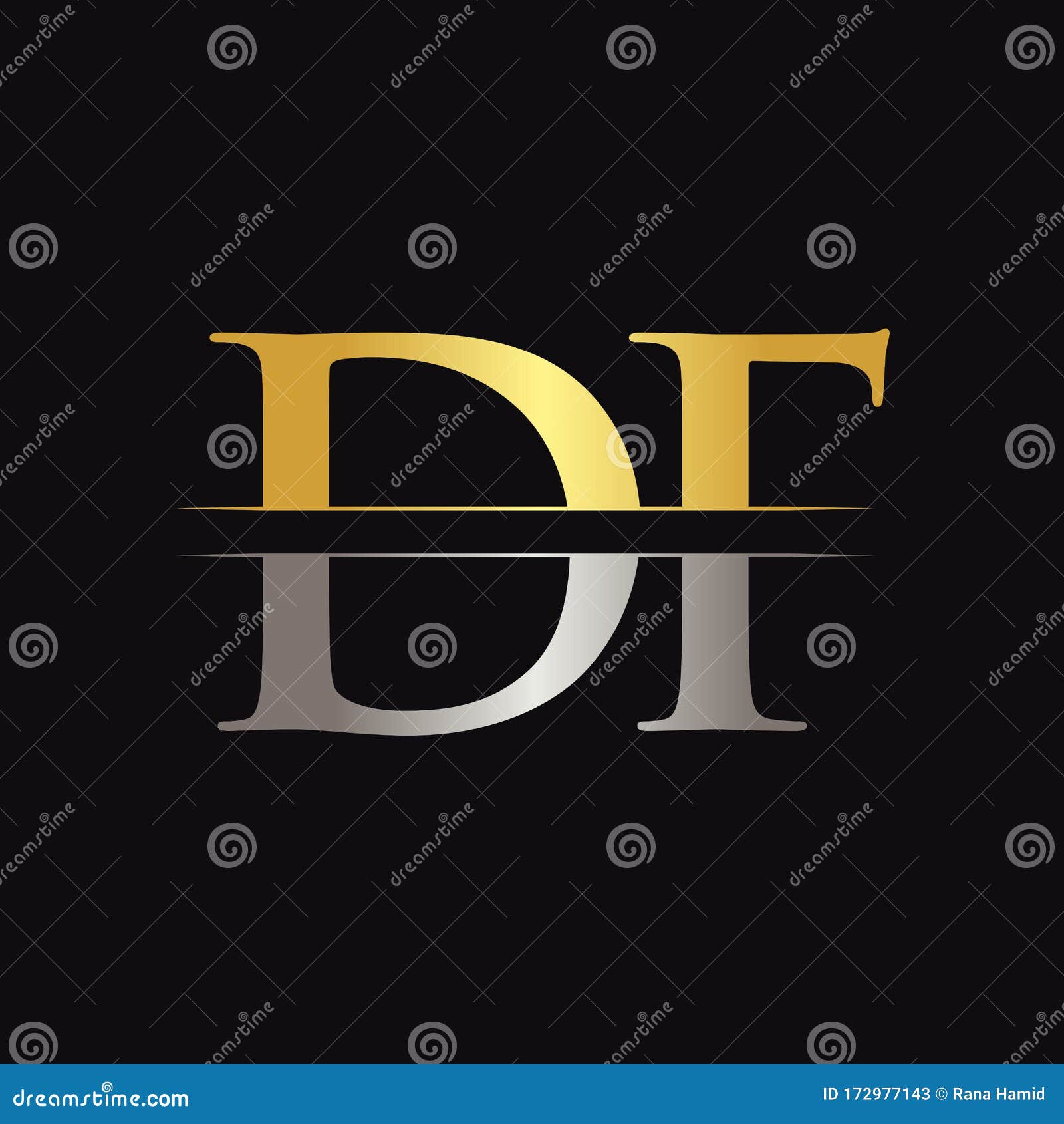 Initial DF Letter Logo Design Vector with Gold and Silver Color. DF ...