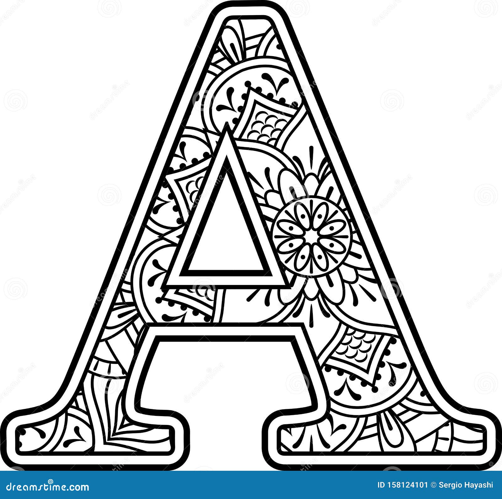 Initial a Doodle Mandala Art Coloring Therapy Stock Vector ...