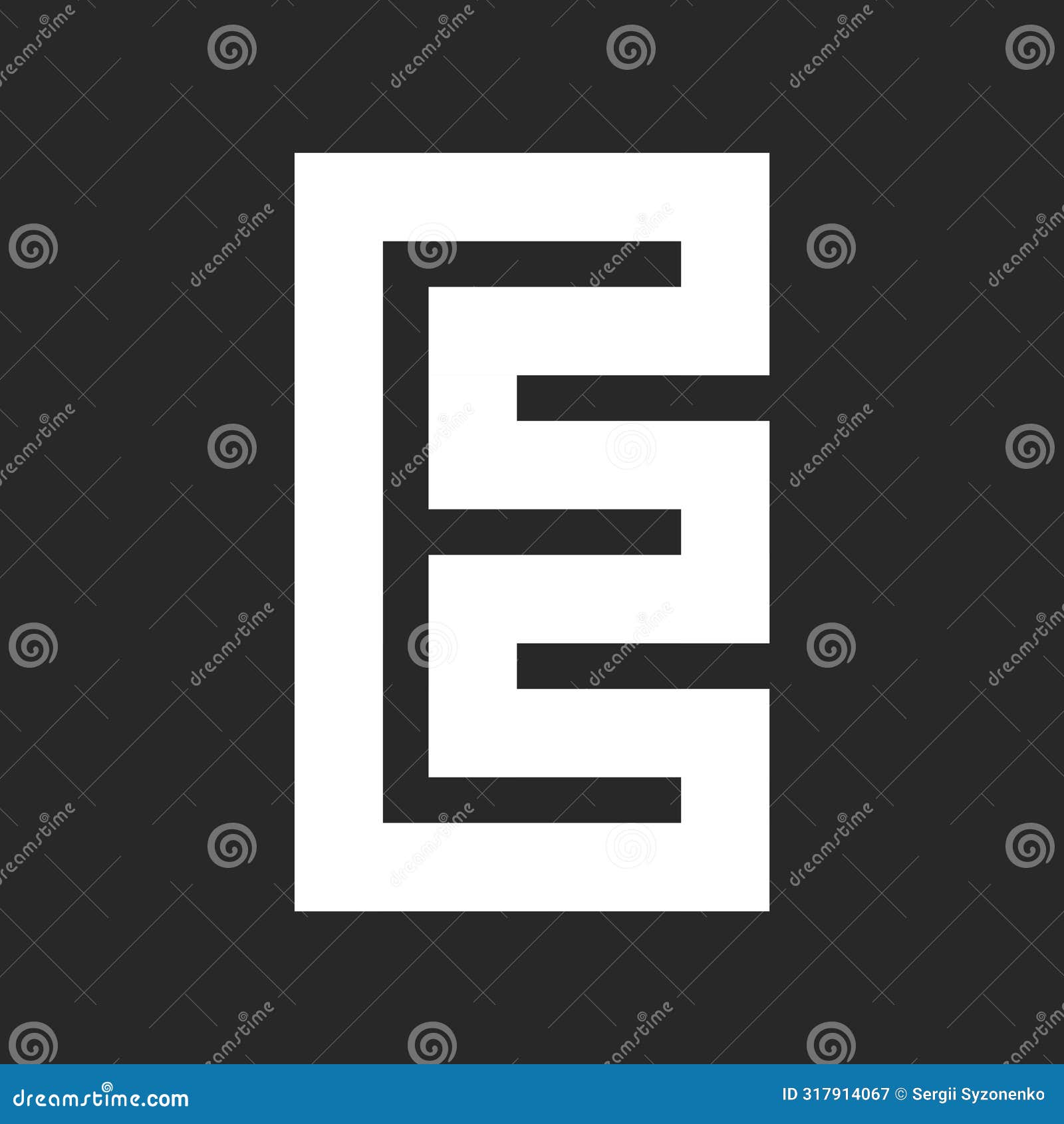Initial E Bold Letter Logo Monogram from Wide White Stripes on a Black ...