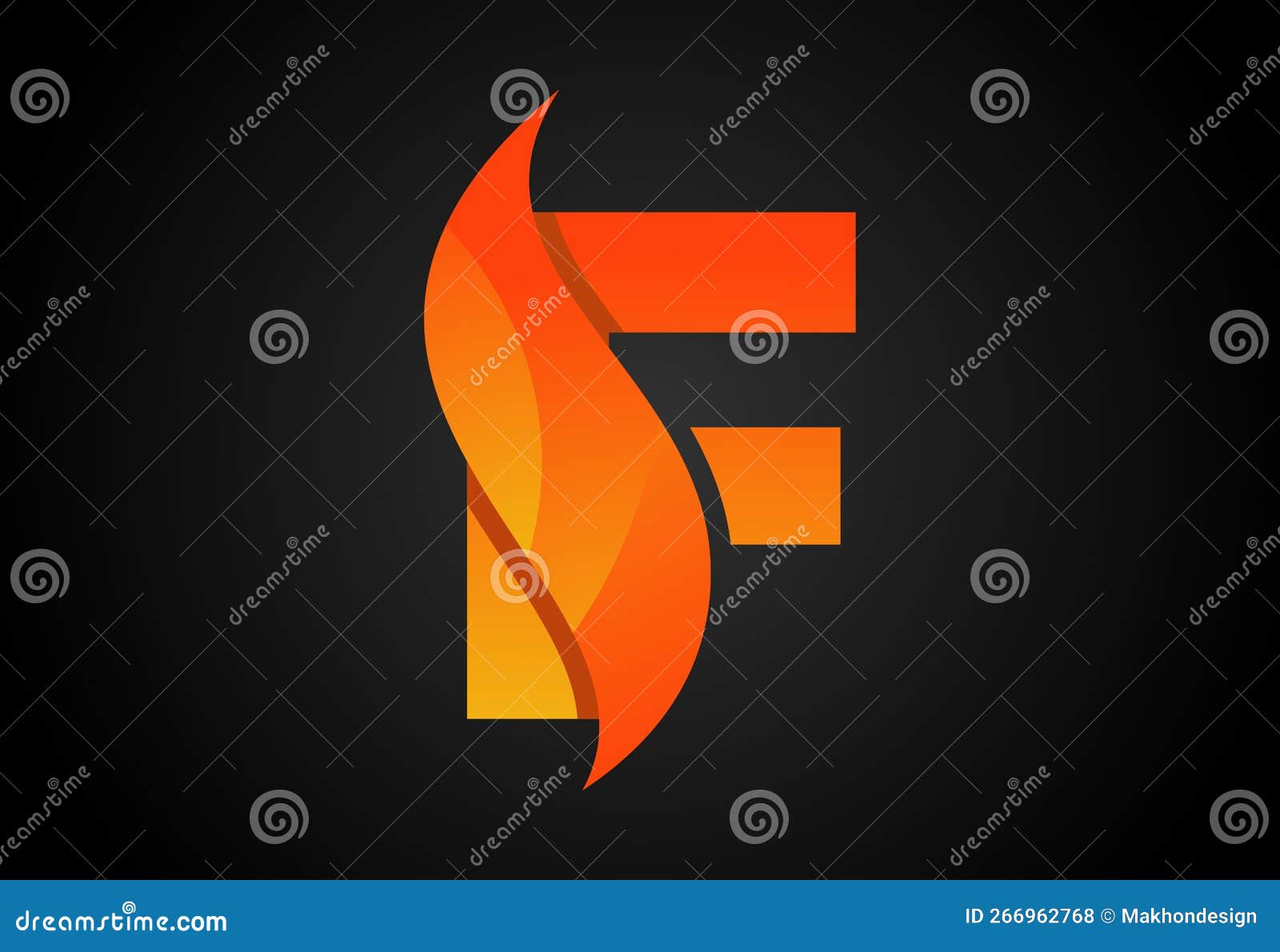 Initial F Monogram Letter with a Swoosh or Flame. Fire Flames or Swoosh ...