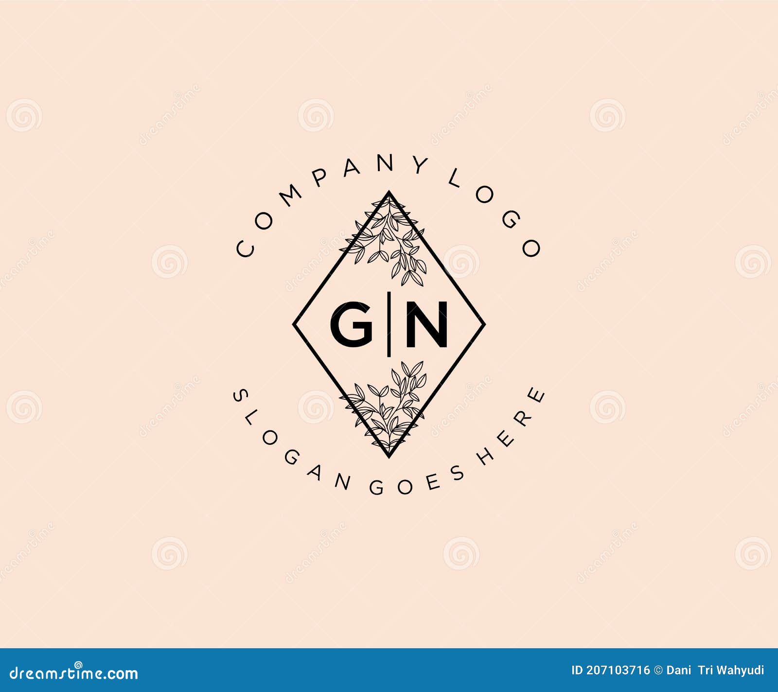 Initial GN Letters Beautiful Floral Feminine Editable Premade Monoline ...