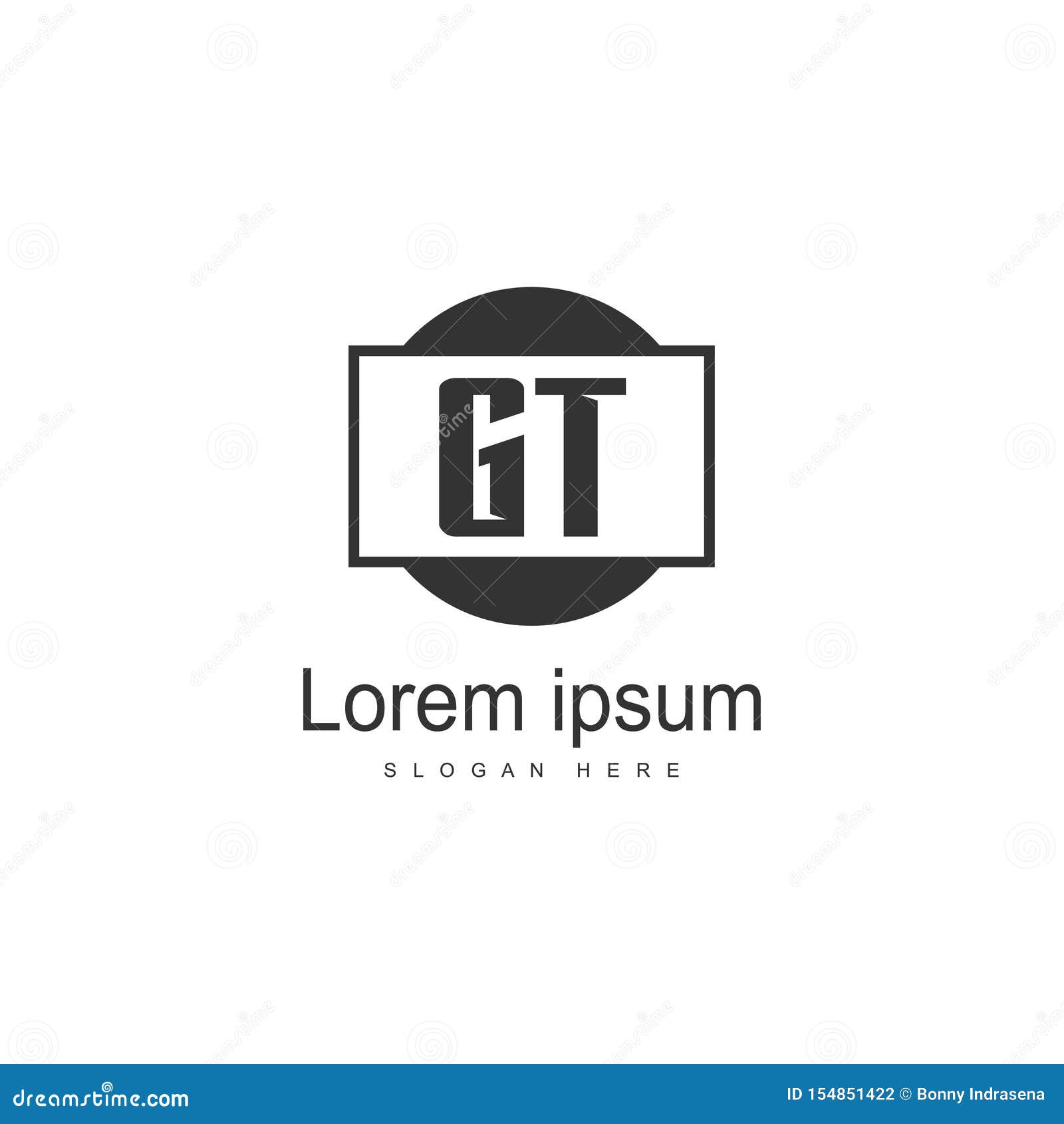 Initial GT Logo Template with Modern Frame. Minimalist GT Letter Logo ...