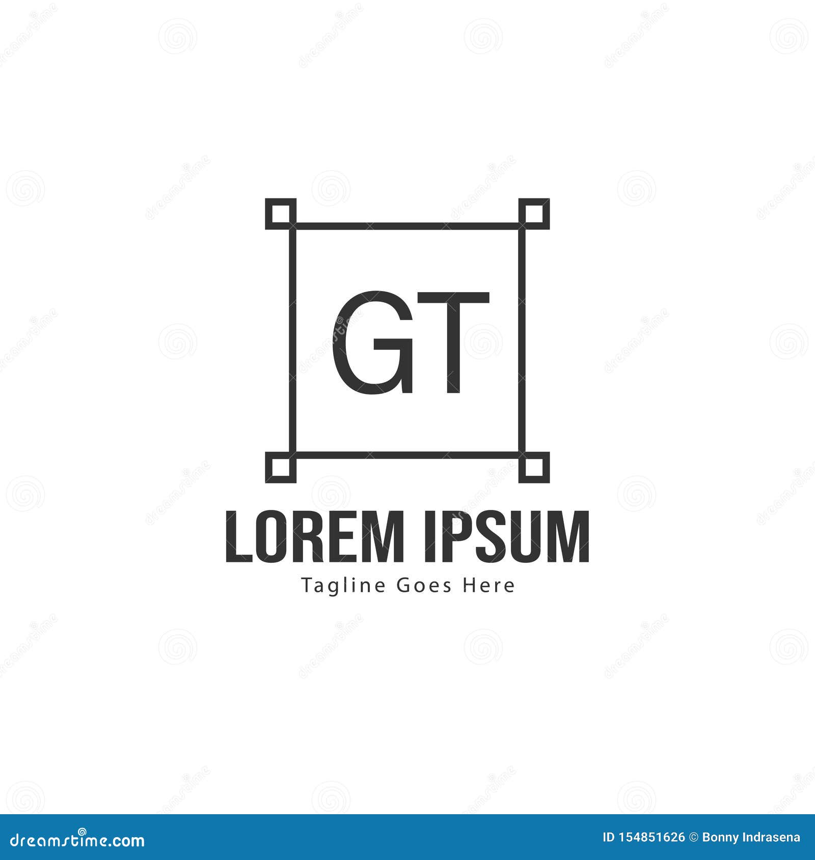 Initial GT Logo Template with Modern Frame. Minimalist GT Letter Logo ...