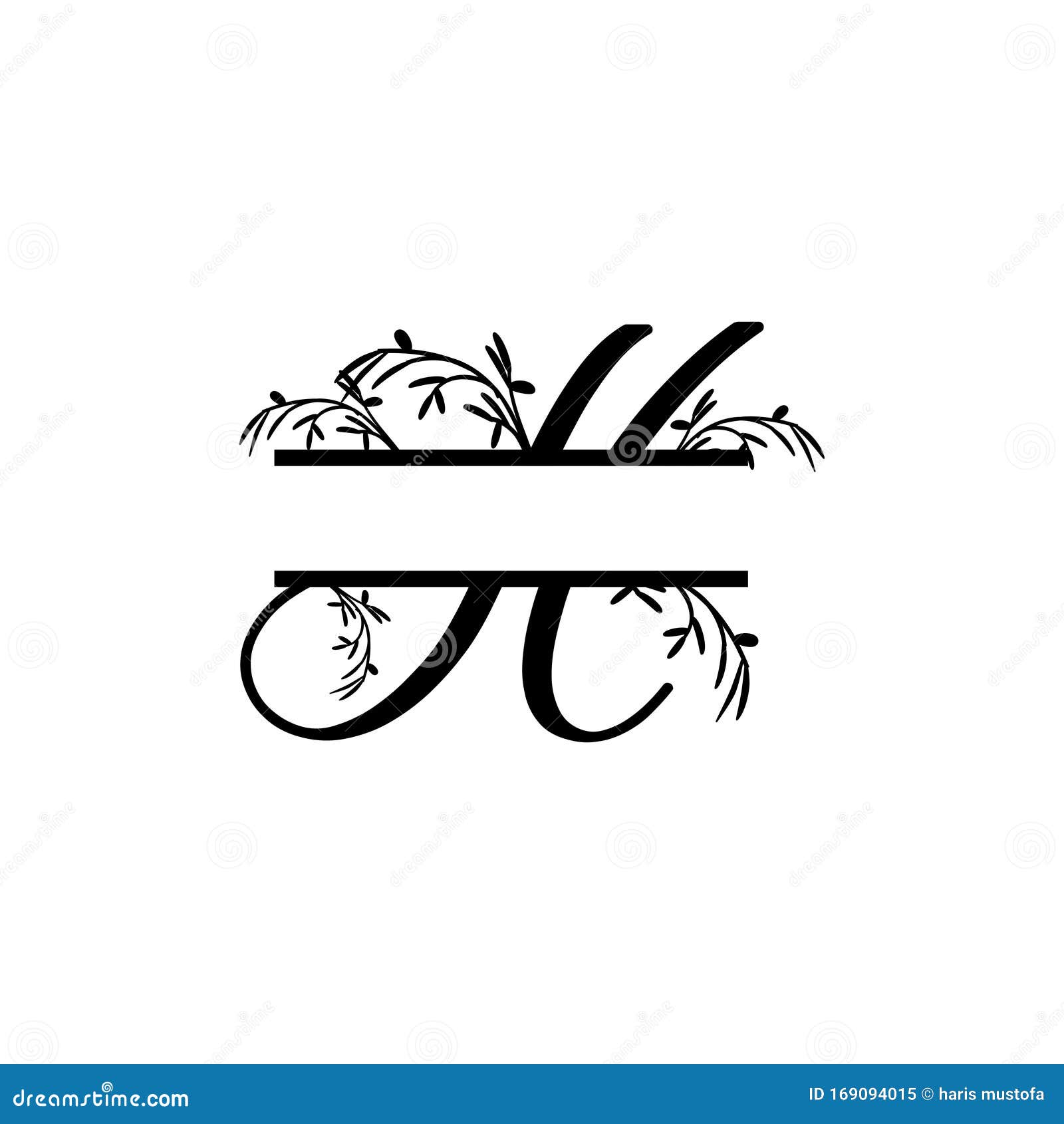 Initial H Decorative Plant Monogram Split Letter Vector Stock Vector ...