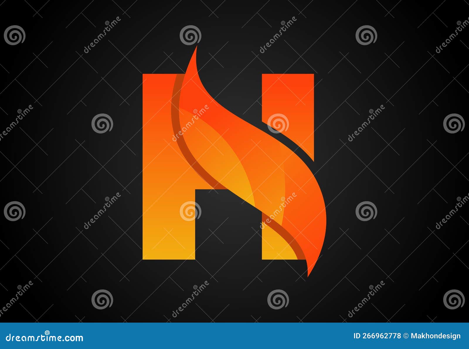 Initial H Monogram Letter with a Swoosh or Flame. Fire Flames or Swoosh ...