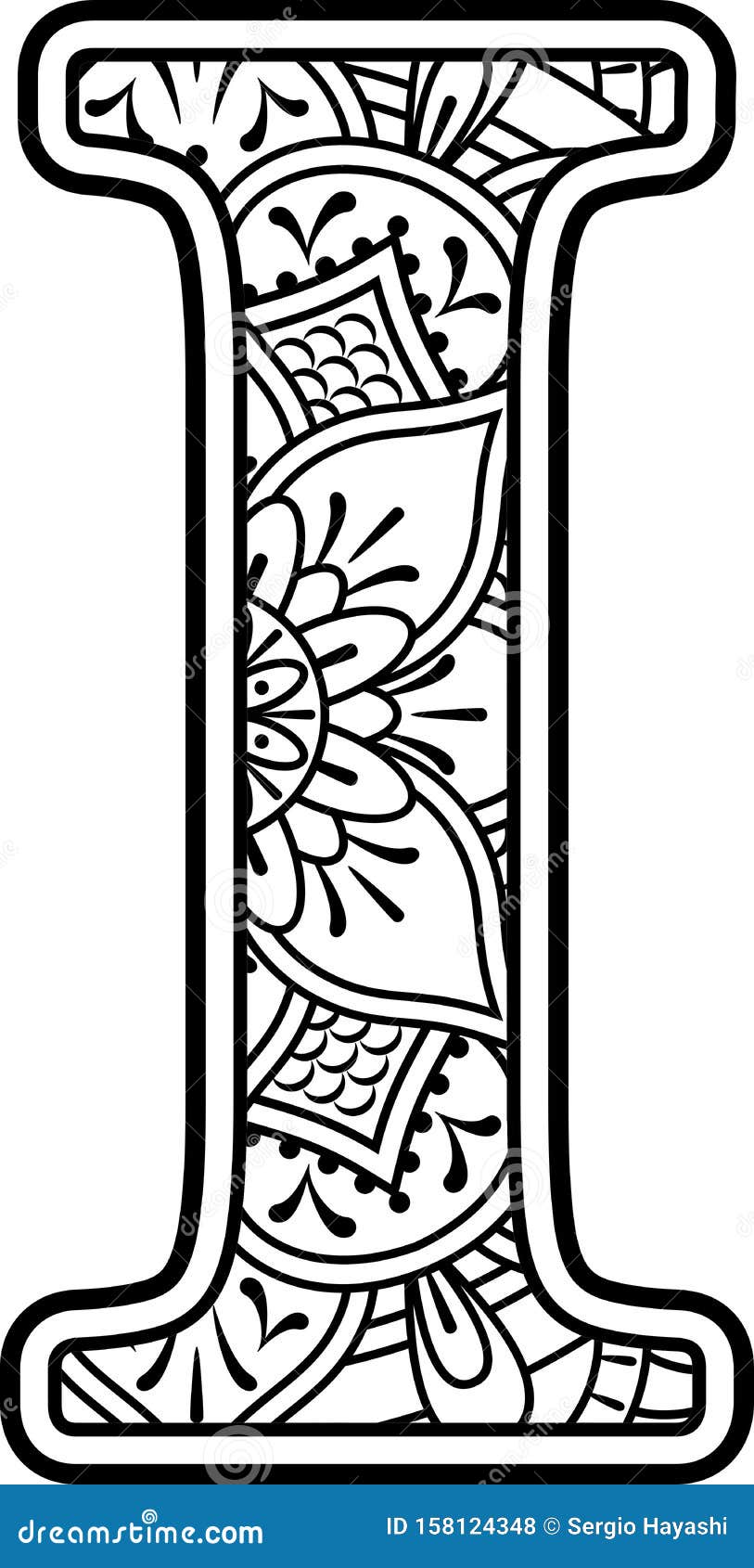 Initial I Doodle Mandala Art Coloring Therapy Stock Vector ...