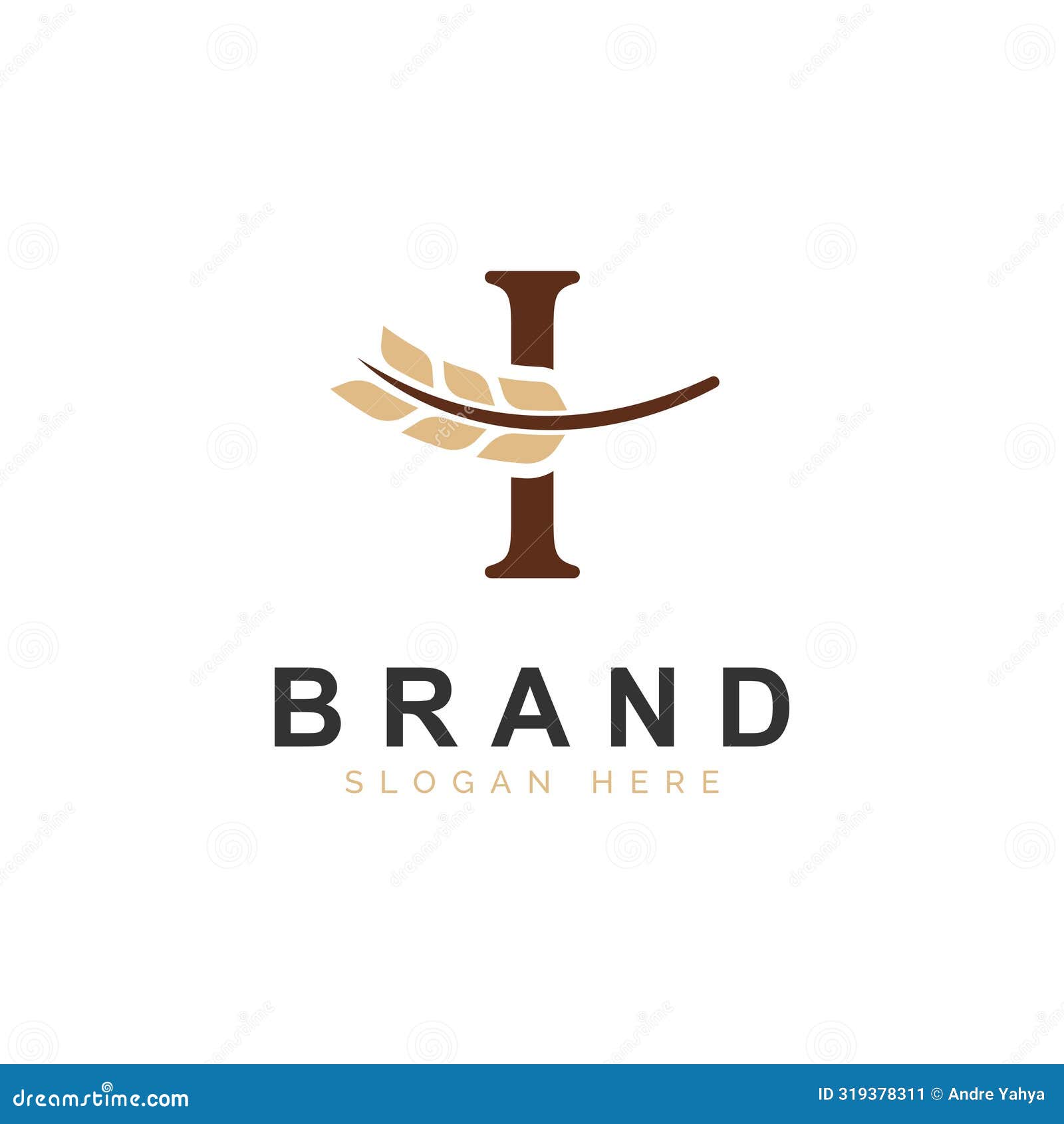 Initial I Letter with Wheat Grain for Bakery, Bread, Logo Design Vector ...