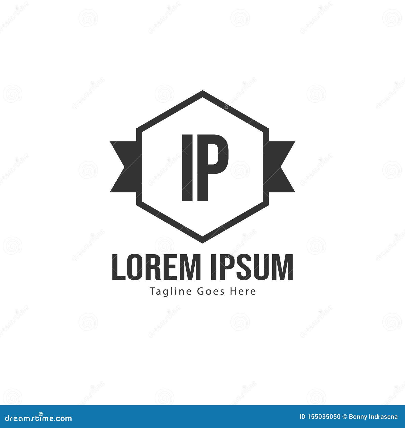 Initial IP Logo Template with Modern Frame. Minimalist IP Letter Logo ...