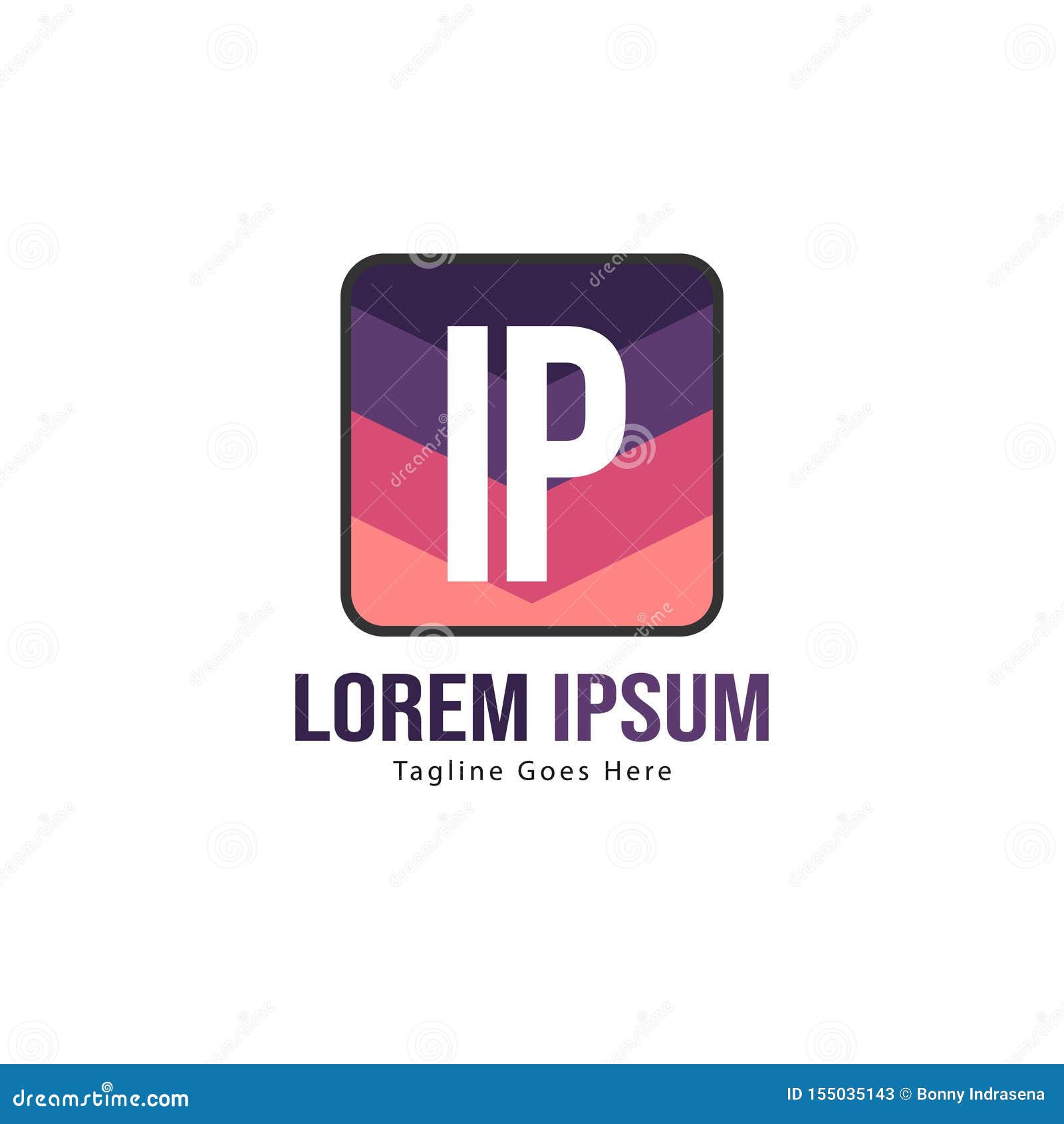 Initial IP Logo Template with Modern Frame. Minimalist IP Letter Logo ...