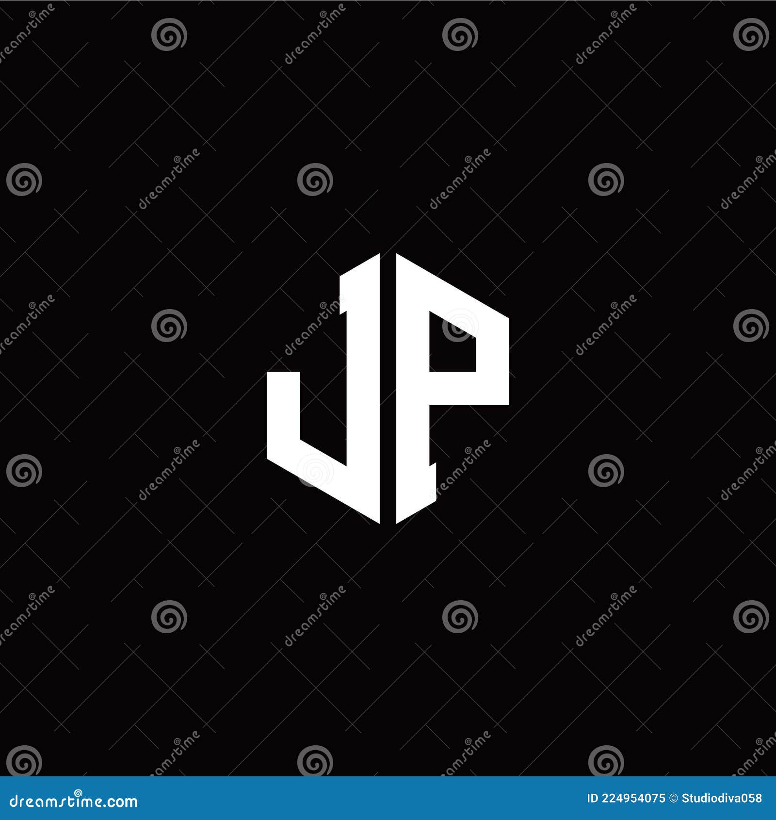 Initial J P Letter with Polygon Modern Style Logo Template Vector Stock ...