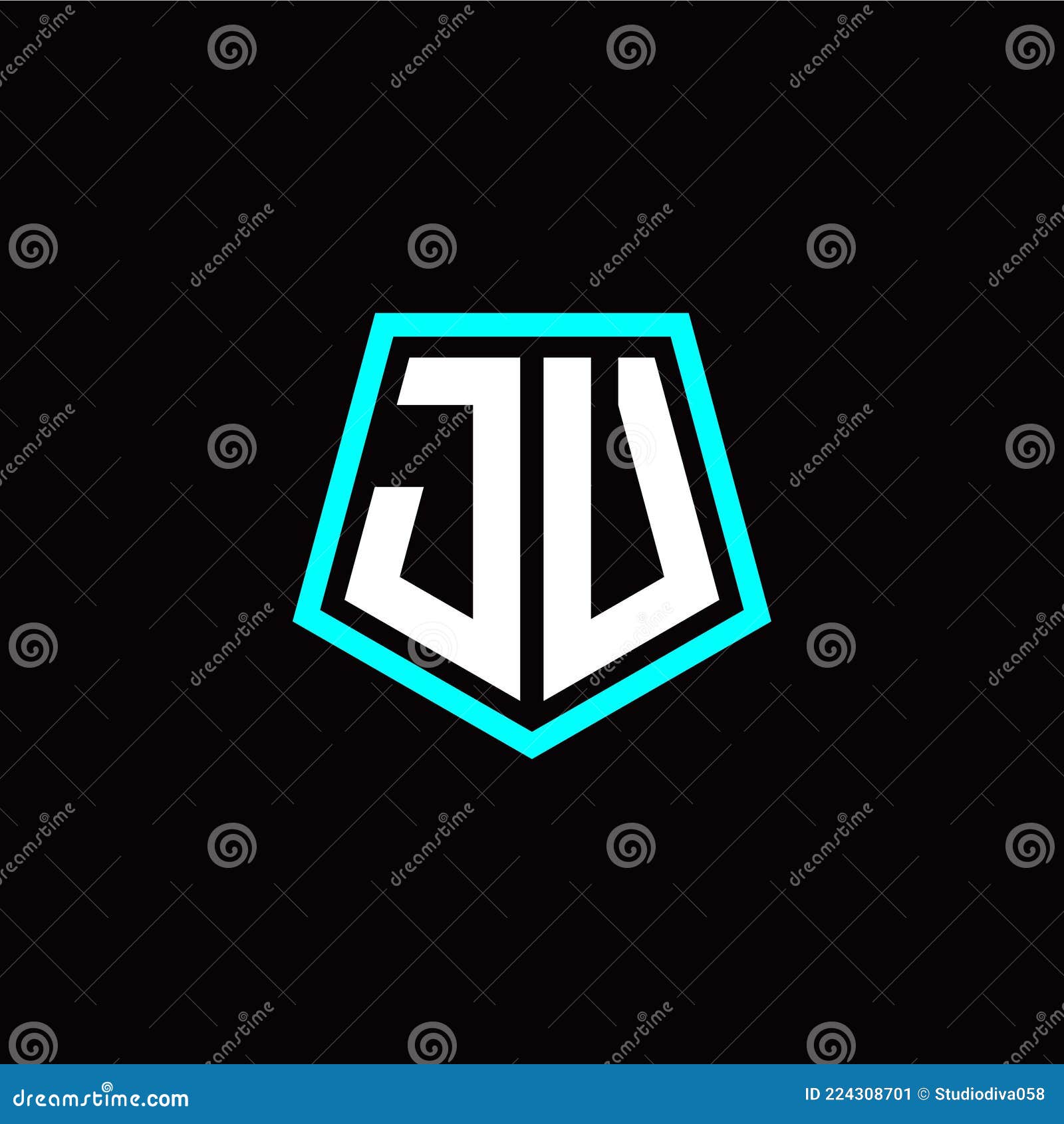 Initial J U Letter with Polygon Modern Style Logo Template Vector Stock ...