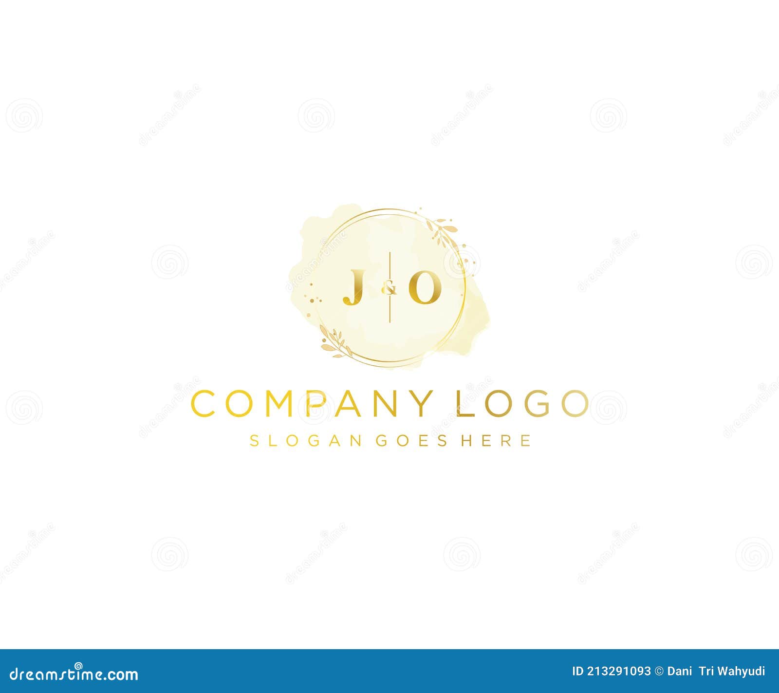 Initial JO Letters Colorful Watercolor Splash with Geometry Golden Leaf ...