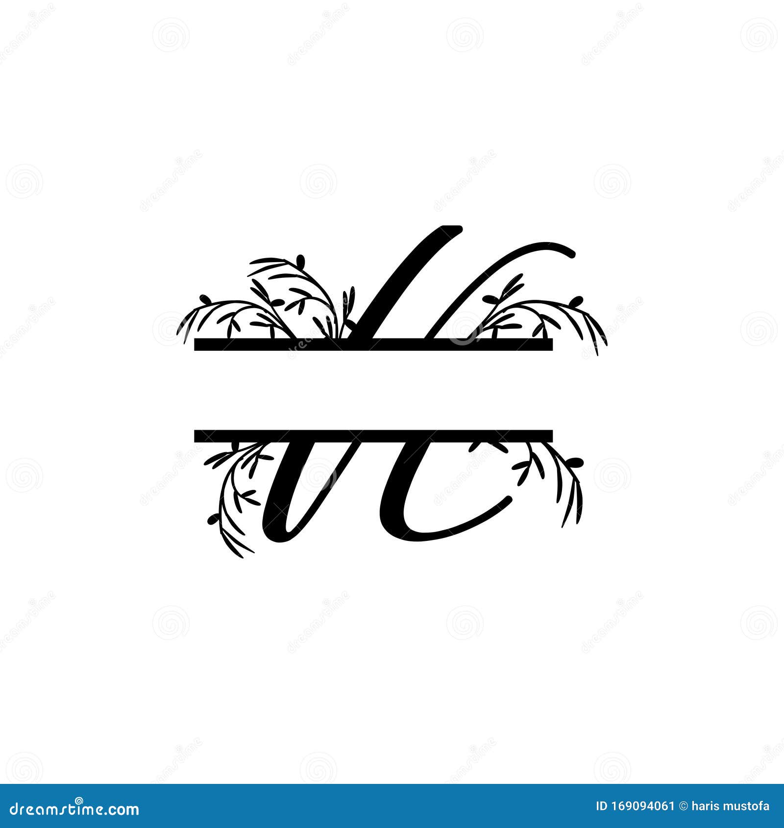 Initial K Decorative Plant Monogram Split Letter Vector Stock Vector - Illustration of script ...