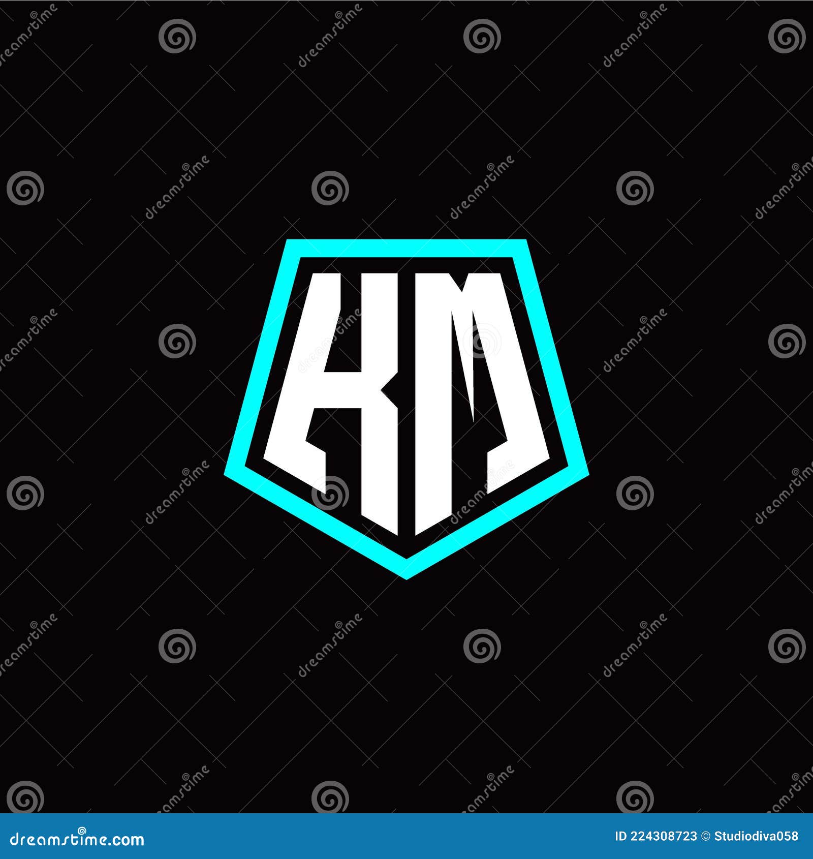 Initial K M Letter with Polygon Modern Style Logo Template Vector Stock ...