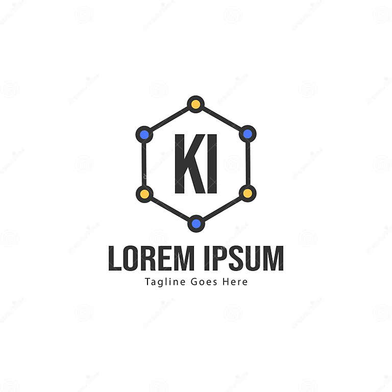 Initial KI Logo Template with Modern Frame. Minimalist KI Letter Logo ...