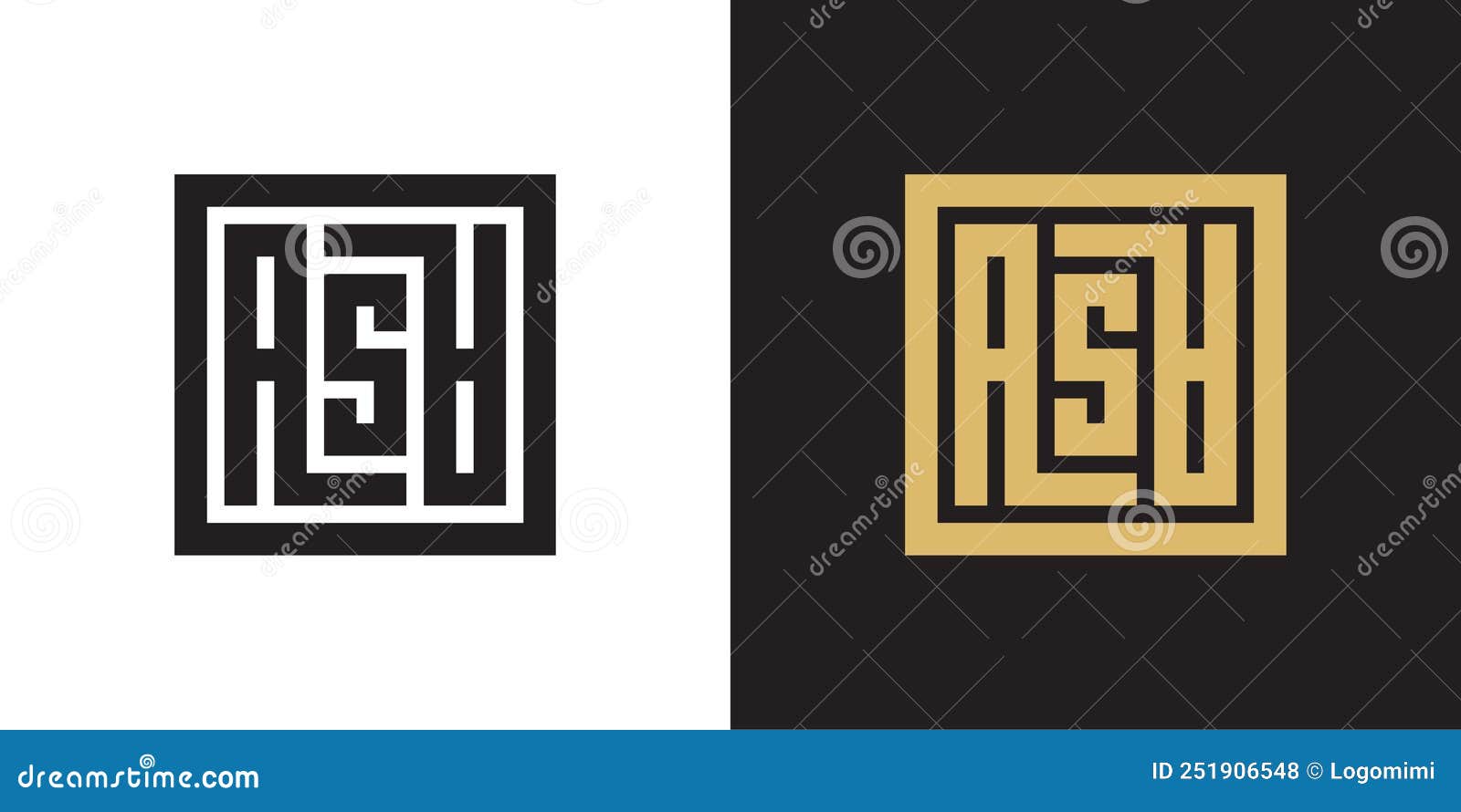 Initial Letter ASA Logo Illustration, Square Shape Monogram Logo ...