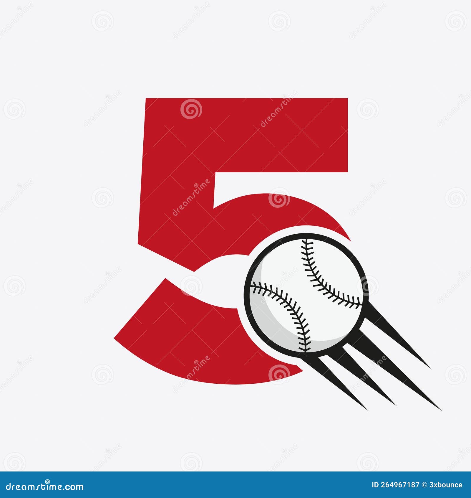 Initial Letter 5 Baseball Logo Concept with Moving Baseball Icon Vector ...