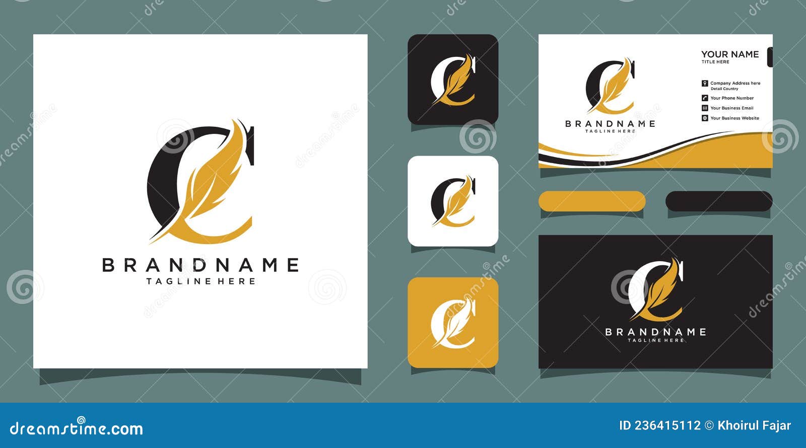 Initial Letter C Logo with Feather Luxury Gold Stock Vector ...