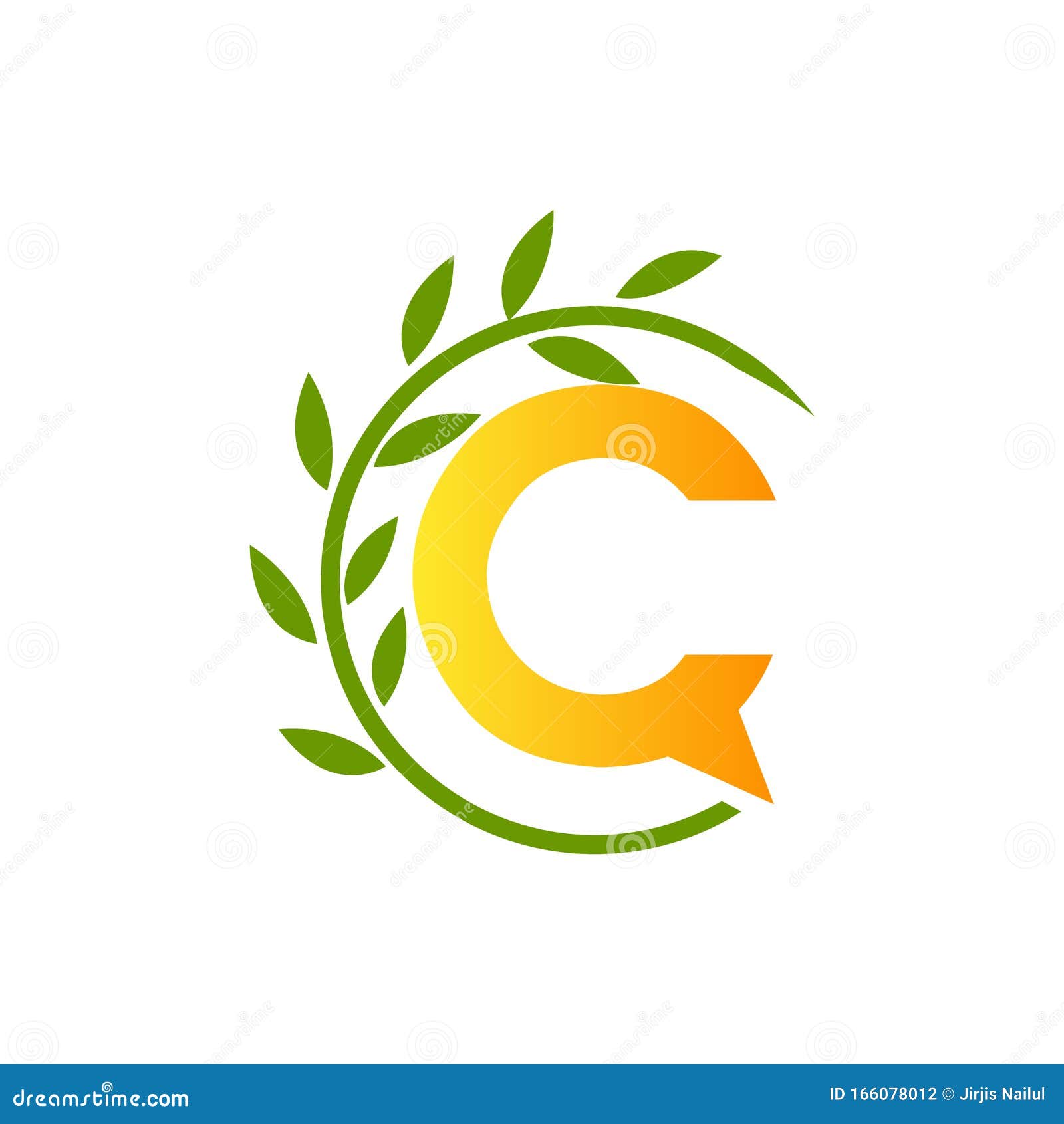Initial Letter C with Paper and Leaf Shape in Green and Orange Stock ...