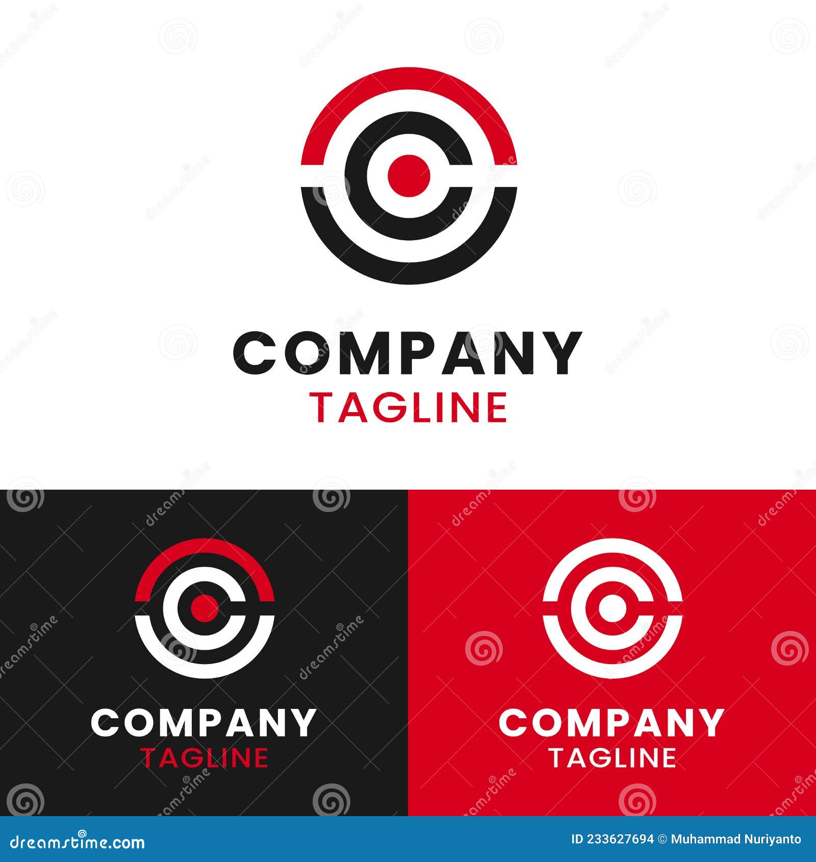 Initial Letter C in Red Black Circle Logo Design Template Stock Vector ...