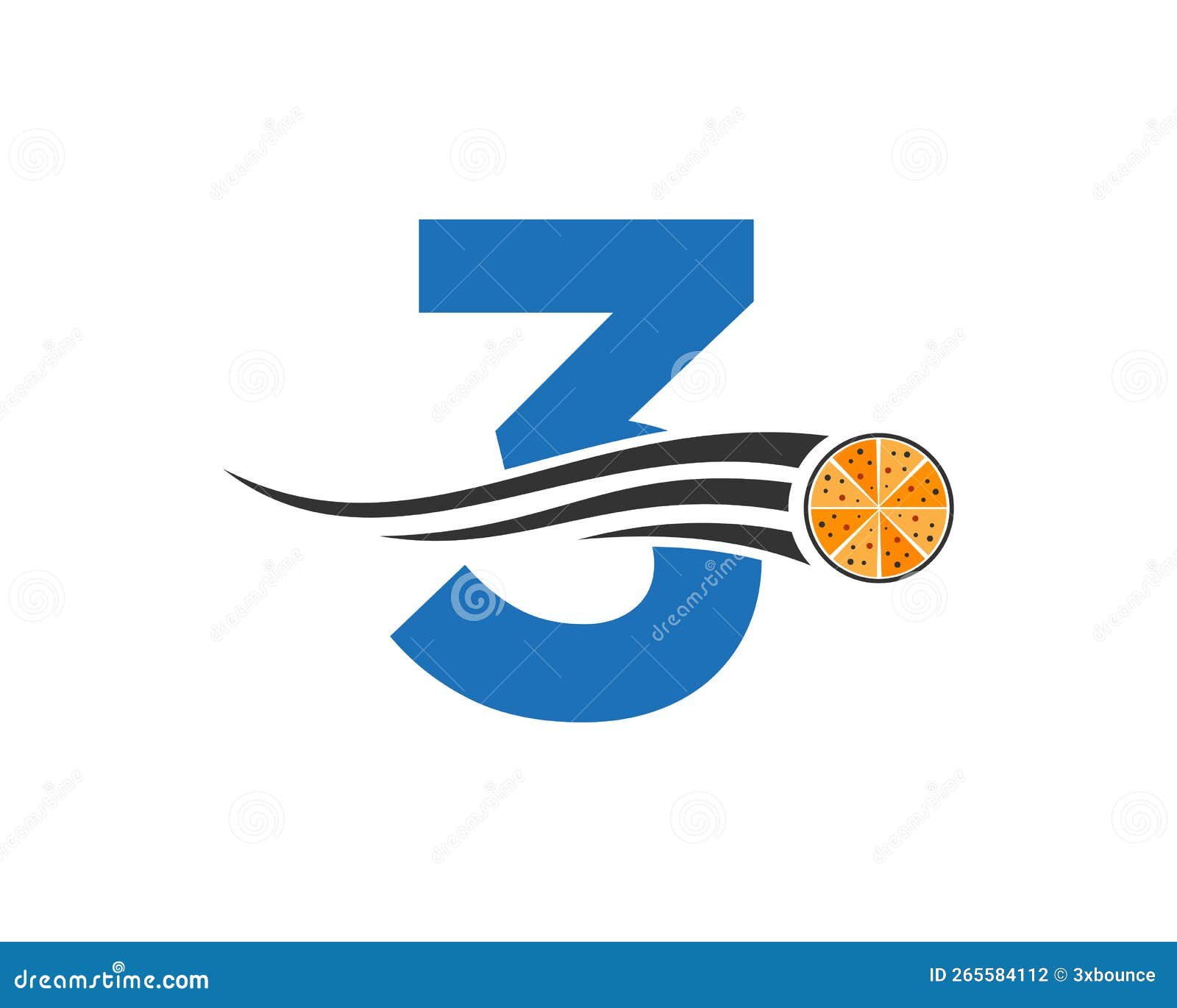 Initial Letter 3 Cafe Restaurant Logo with Pizza Concept Vector ...