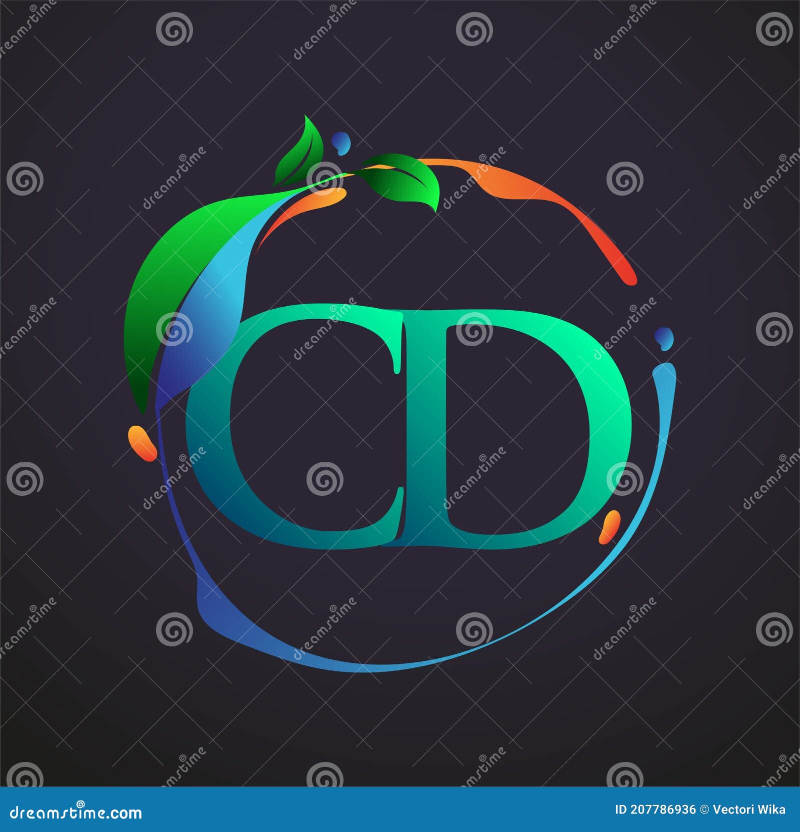 Initial Letter CD with Nature Elements Logo, Colorful Nature and ...