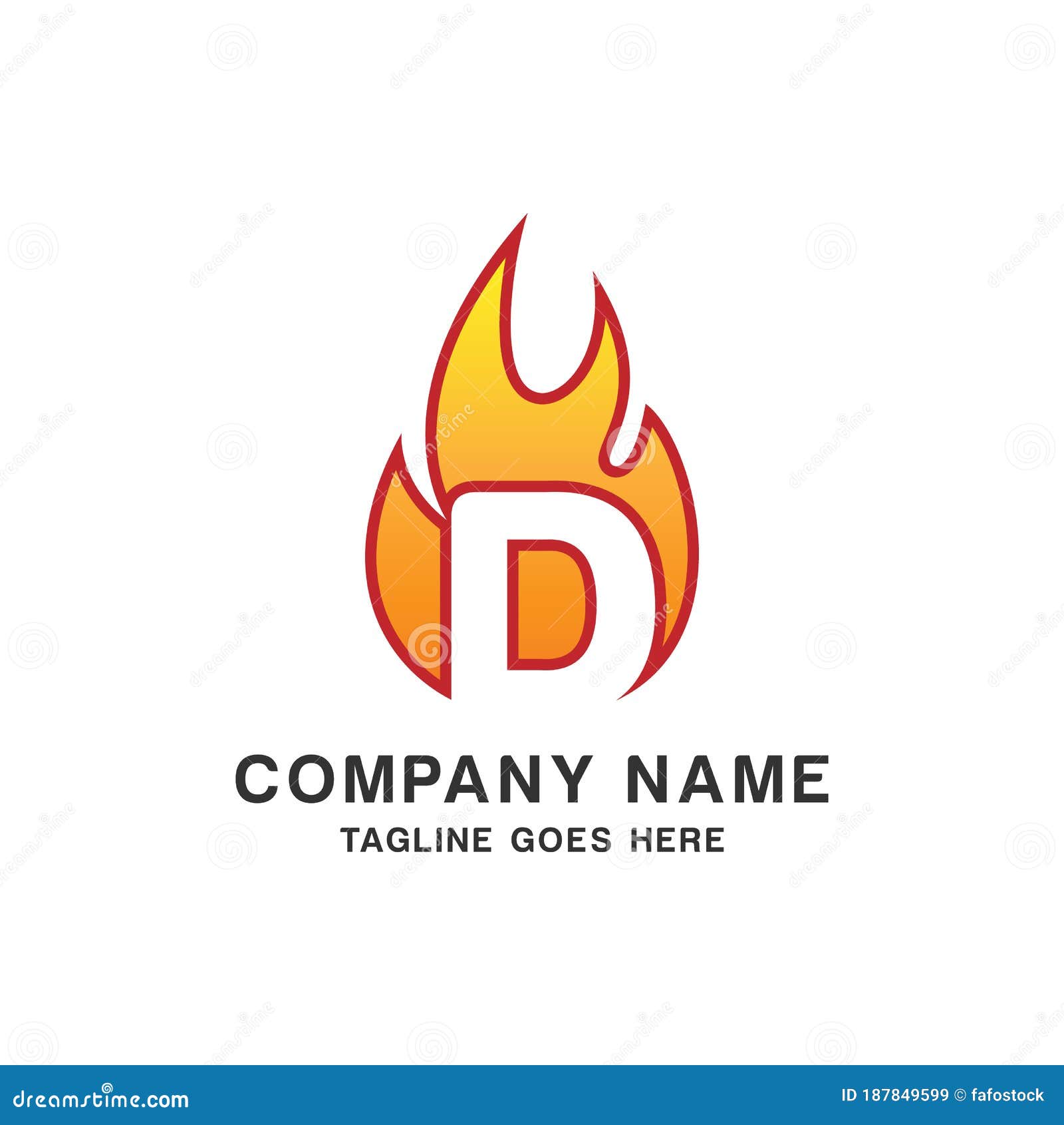 Initial Letter D with Flame Fire Logo Design Template Stock Vector ...
