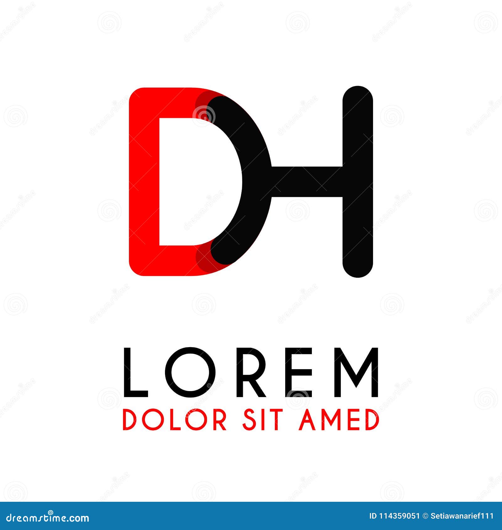 Initial Letter DH with Red Black and Has Rounded Corners Stock Vector ...