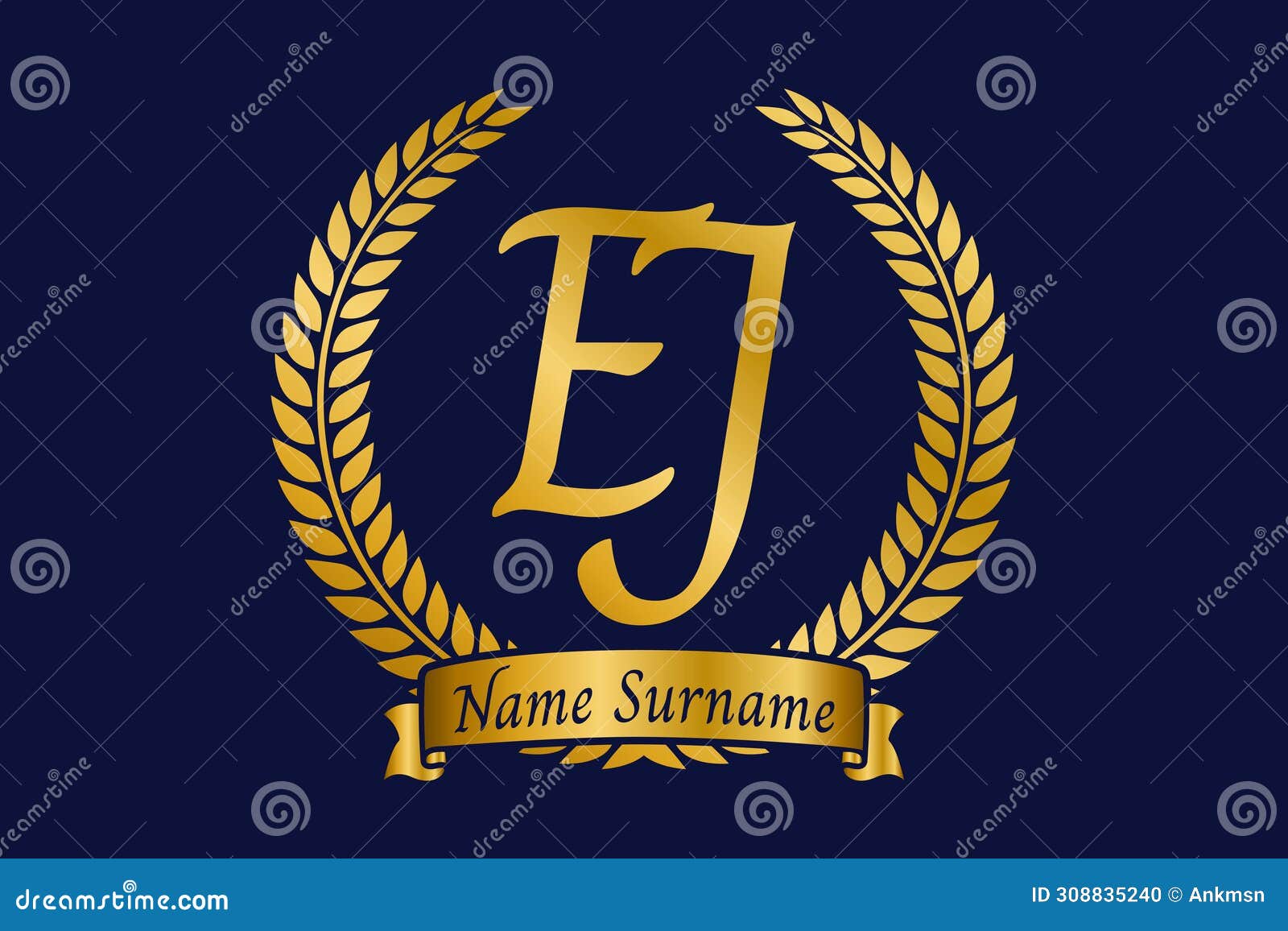 Initial Letter E and J, EJ Monogram Logo Design with Laurel Wreath ...