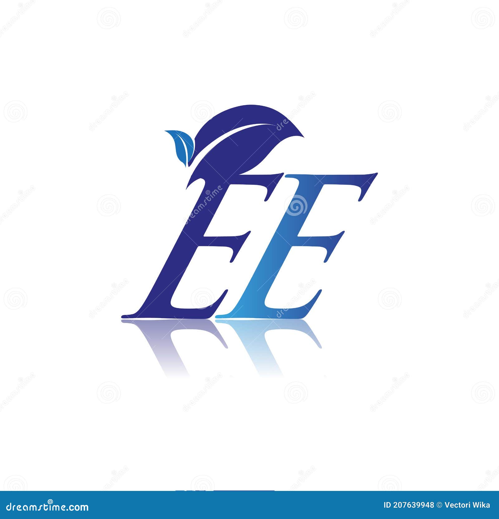 Initial Letter EE with Leaf Logo, Colored Blue Nature and Environment ...