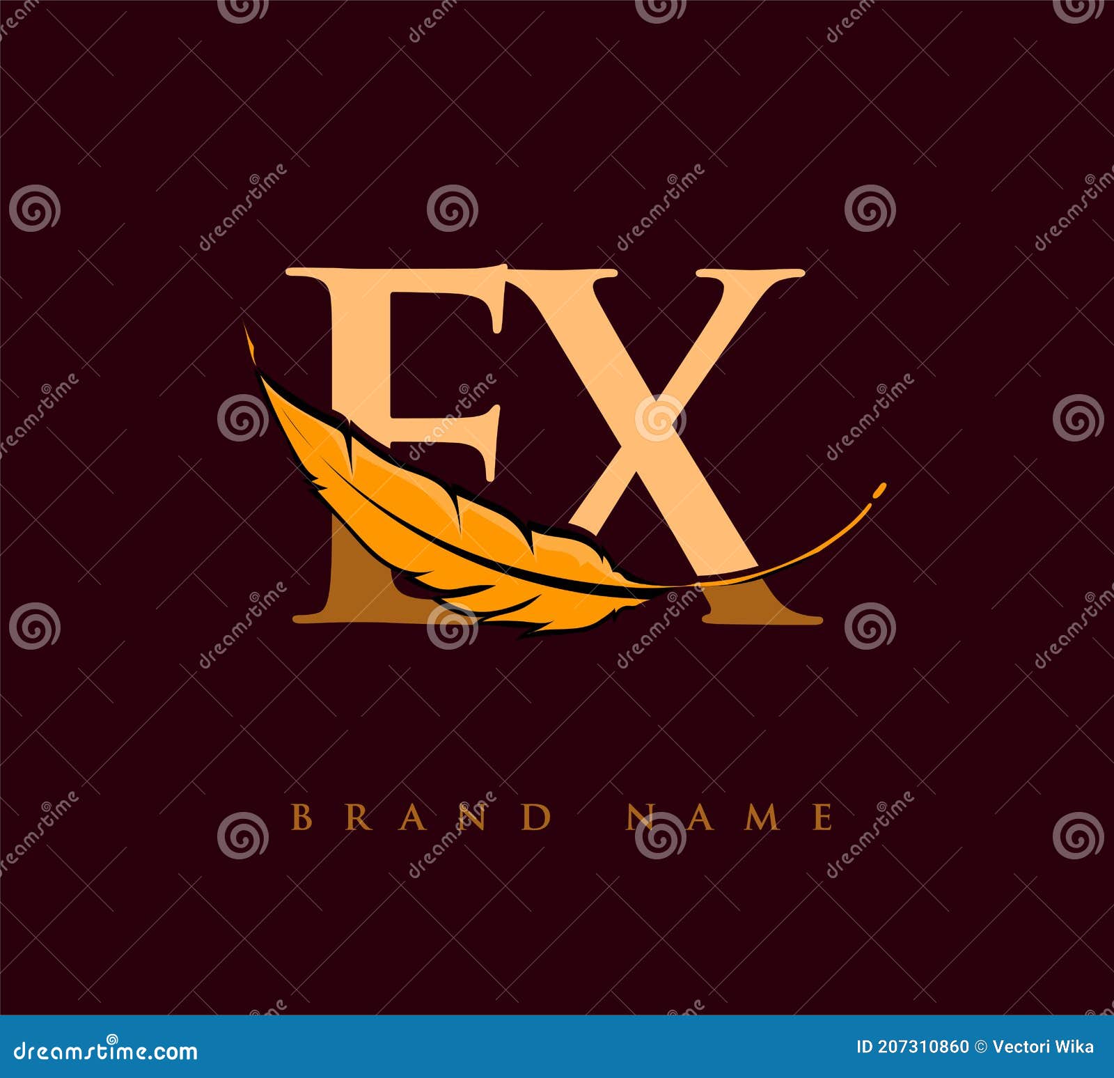 Initial Letter EX Logo with Feather Company Name, Simple and Clean ...
