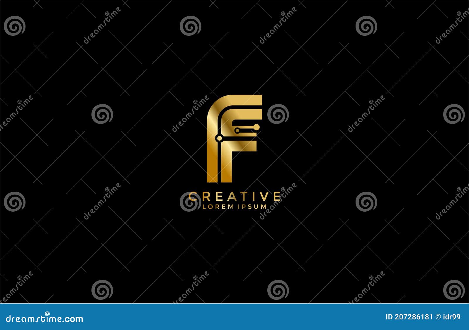 Initial Letter F Tech Style Golden Logo Design Template Stock ...