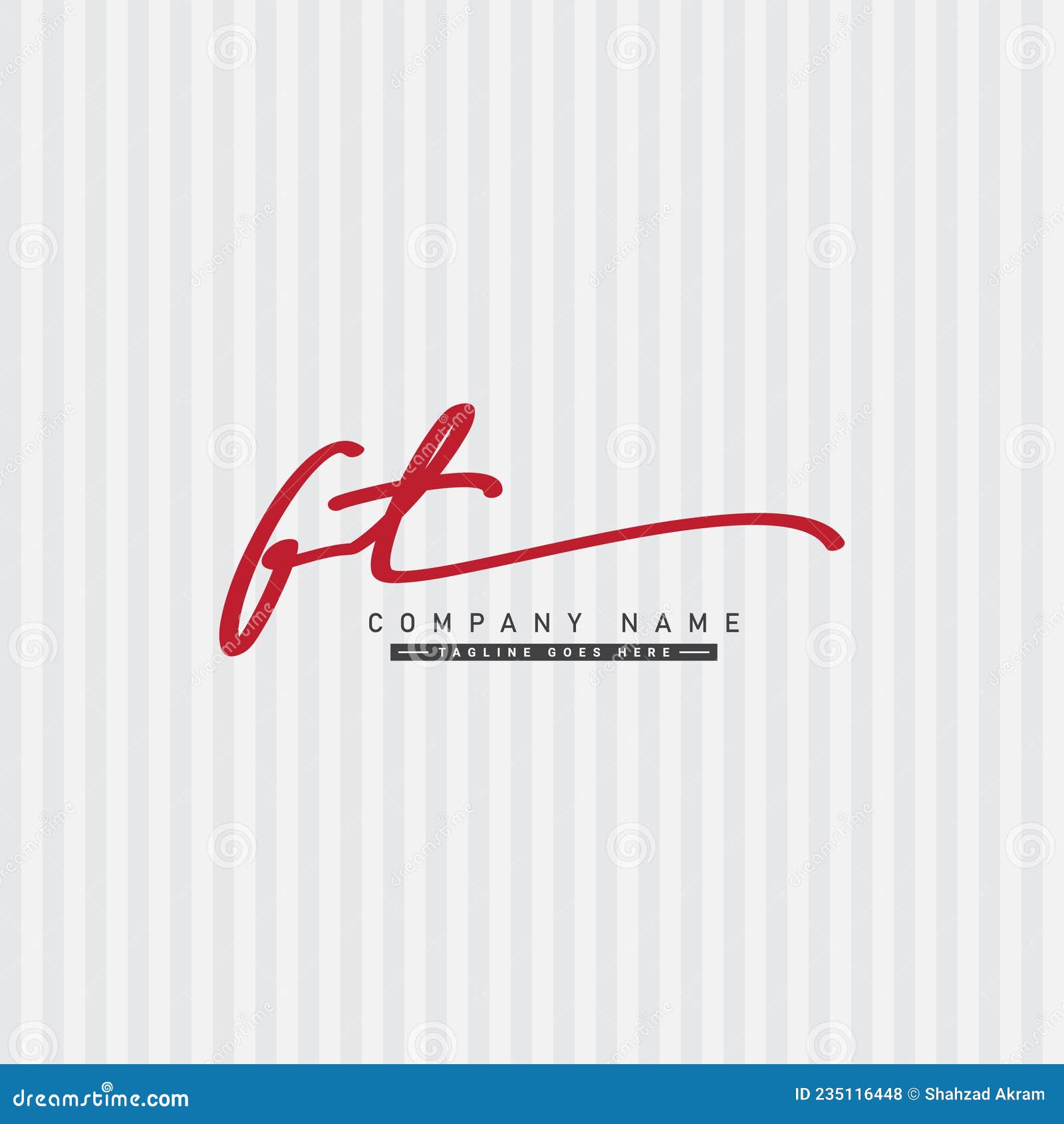 Initial Letter FT Logo - Handwritten Signature Style Logo Stock Vector ...