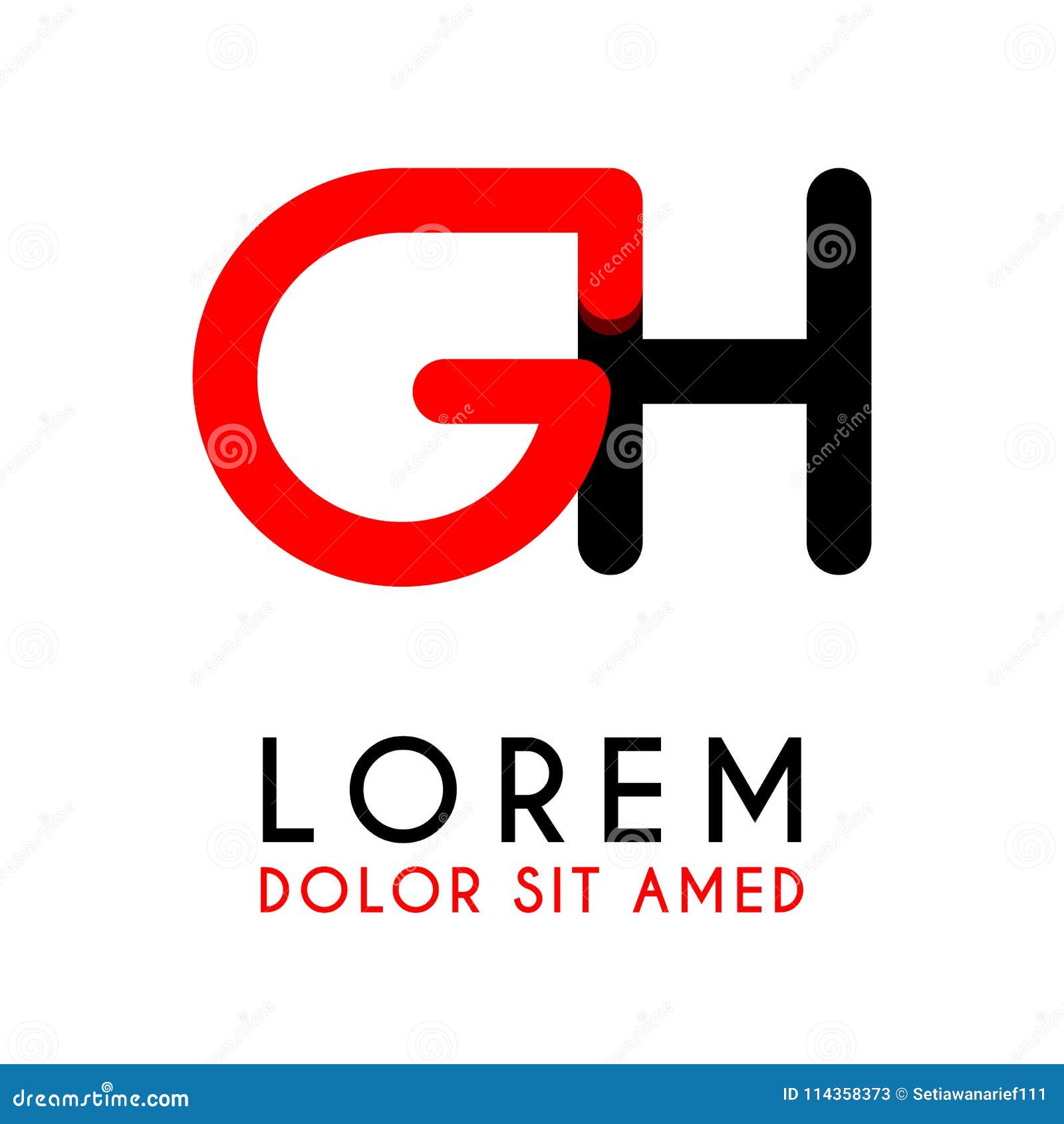 Initial Letter GH with Red Black and Has Rounded Corners Stock Vector ...