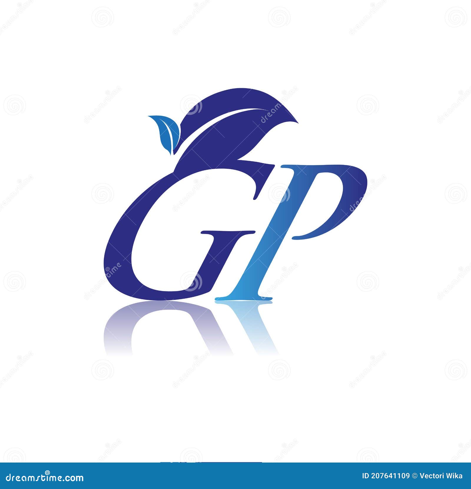 Initial Letter GP with Leaf Logo, Colored Blue Nature and Environment ...