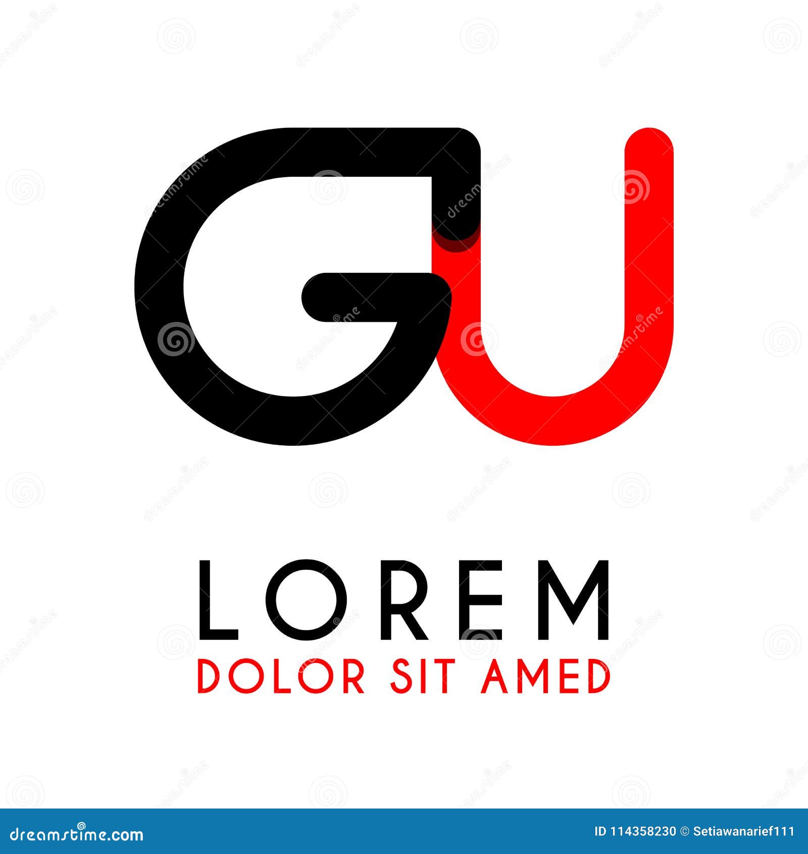 Initial Letter GU with Red Black and Has Rounded Corners Stock Vector ...