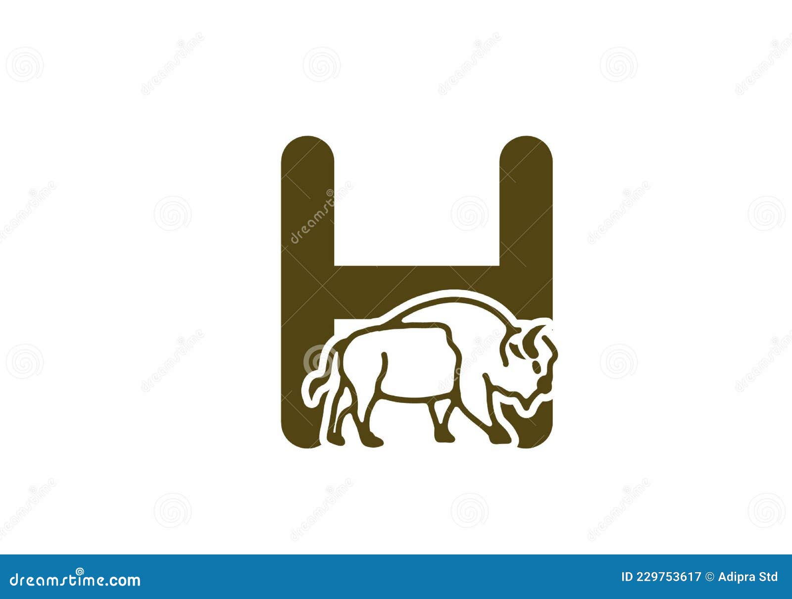 Initial Letter H with Bison Line Art Stock Vector - Illustration of ...