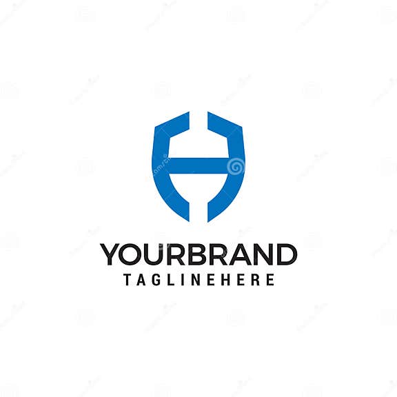 Initial Letter H with Shield Frame Line Art Element Shield Line ...