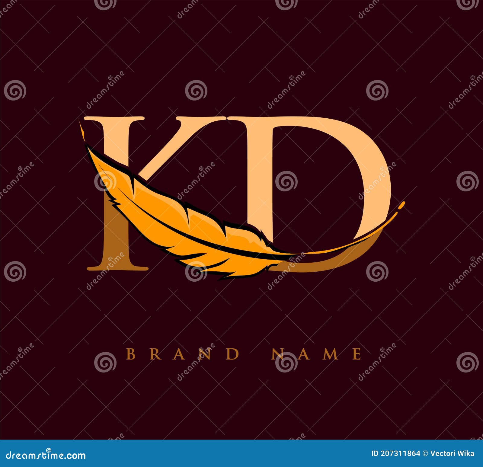 Initial Letter KD Logo with Feather Company Name, Simple and Clean ...