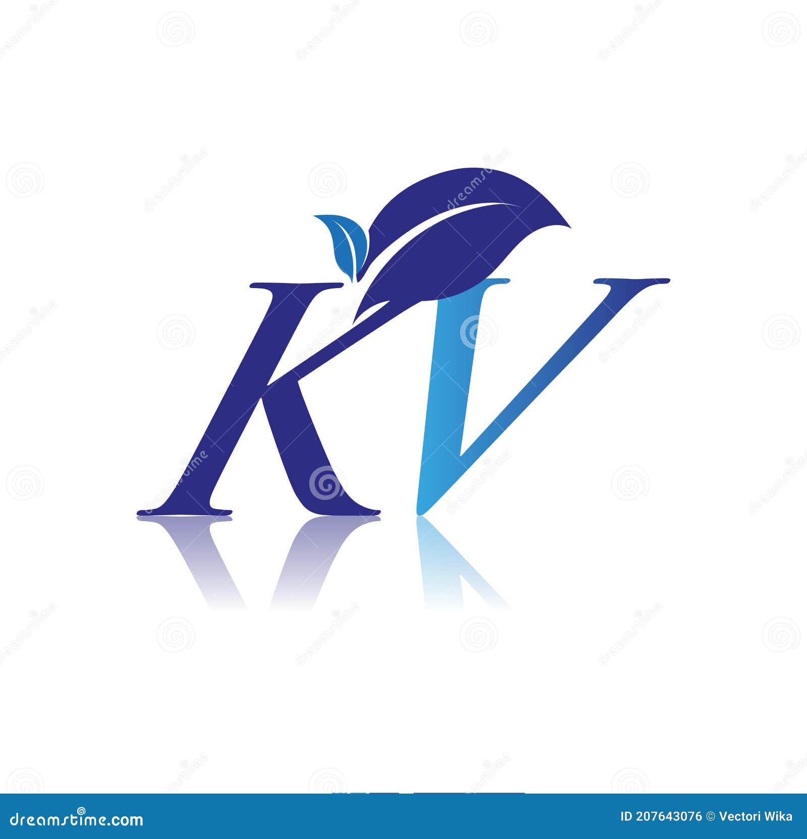 Initial Letter KV with Leaf Logo, Colored Blue Nature and Environment ...