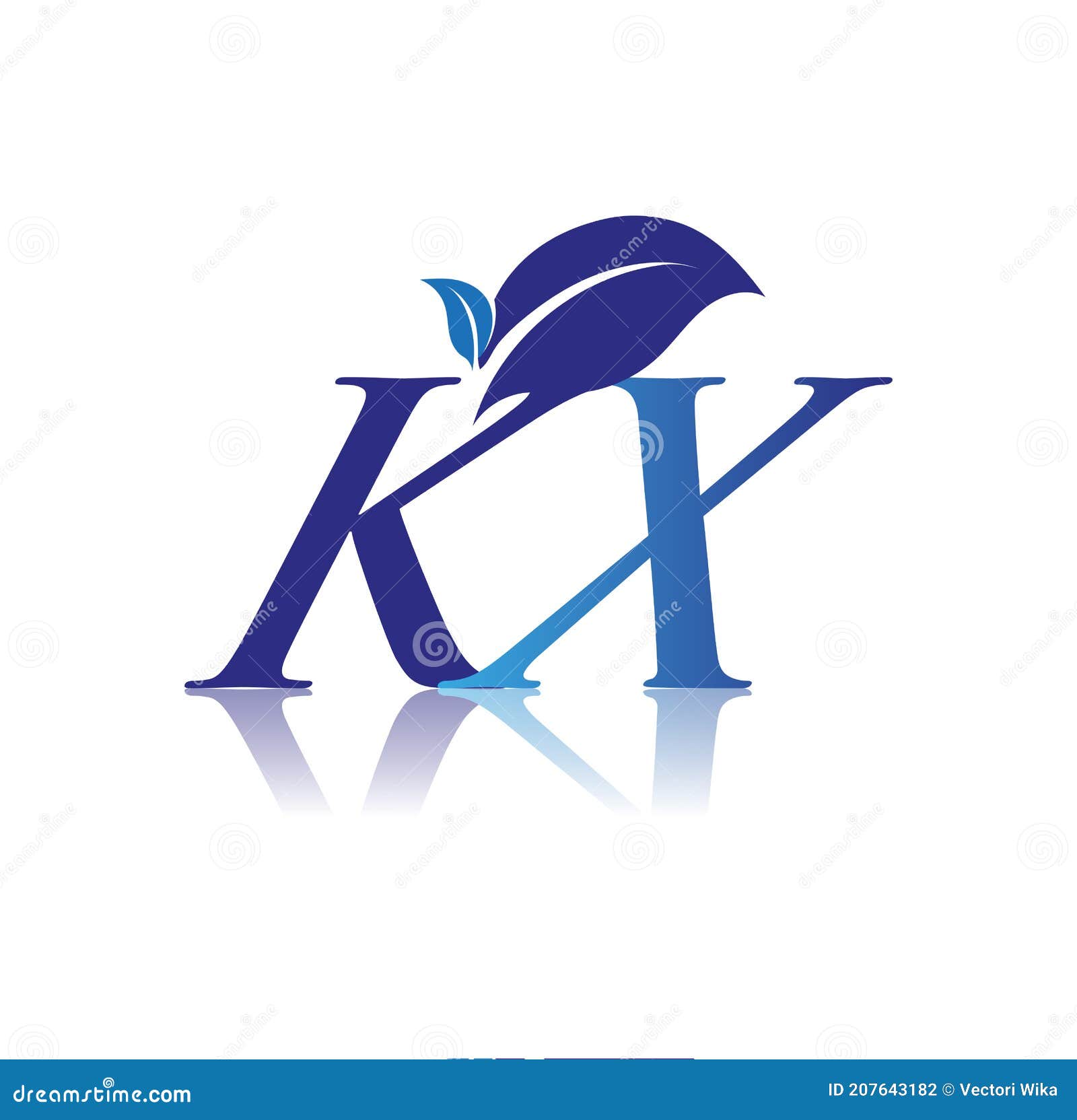 Initial Letter KX with Leaf Logo, Colored Blue Nature and Environment ...