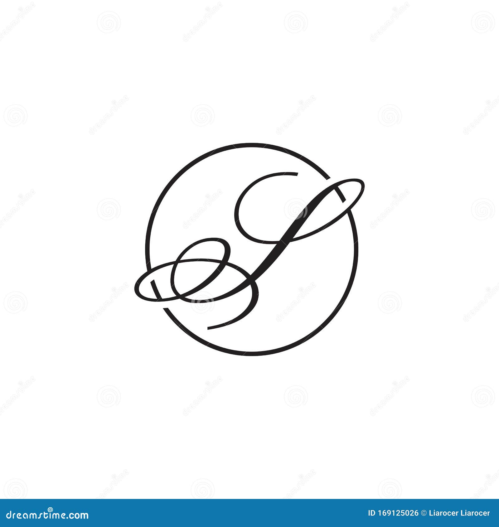 Initial Letter Logo Script Circle Black Stock Vector - Illustration of ...