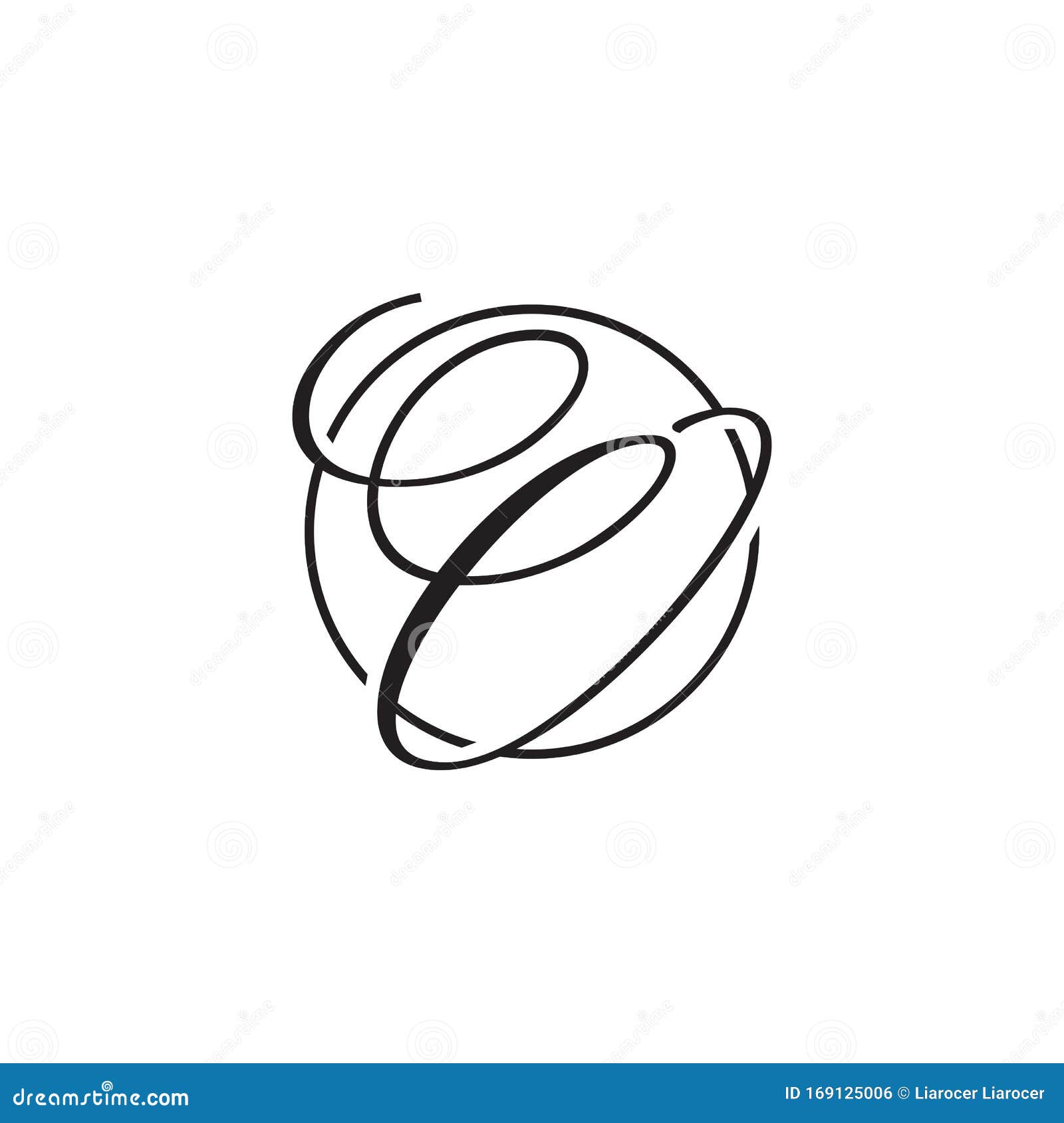 Initial Letter Logo Script Circle Black Stock Vector - Illustration of ...