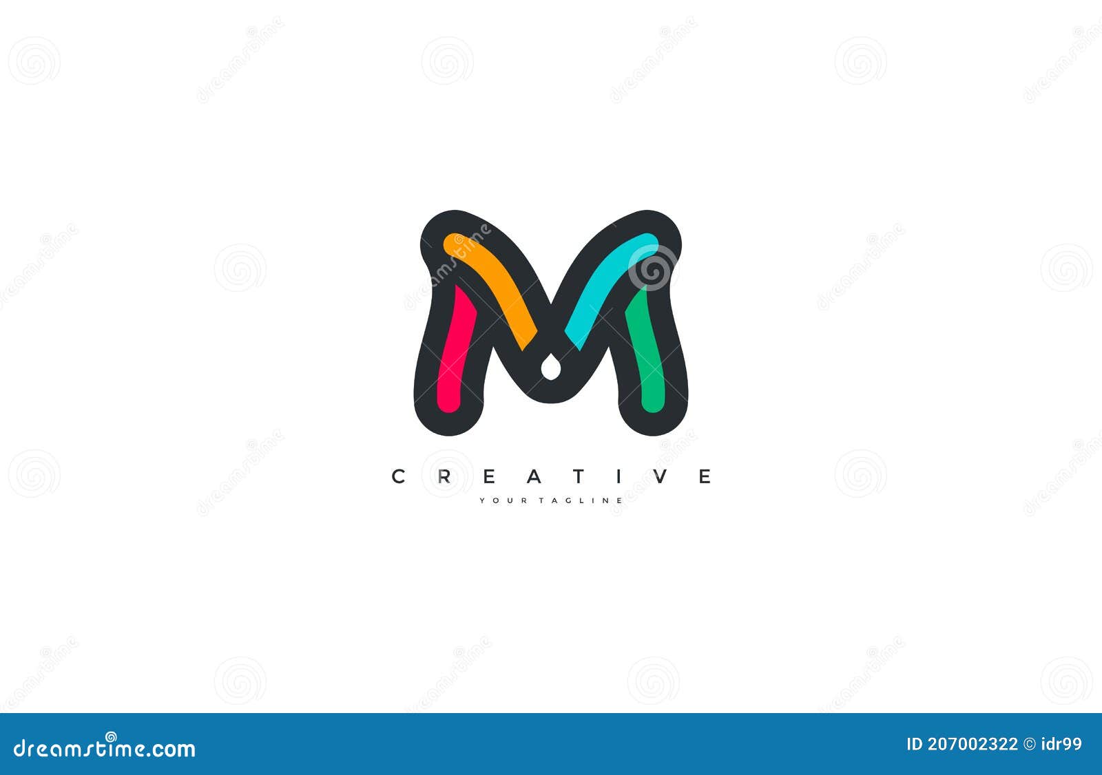 Initial Letter M Linear Outline Logogram Multicolor Stock Illustration ...
