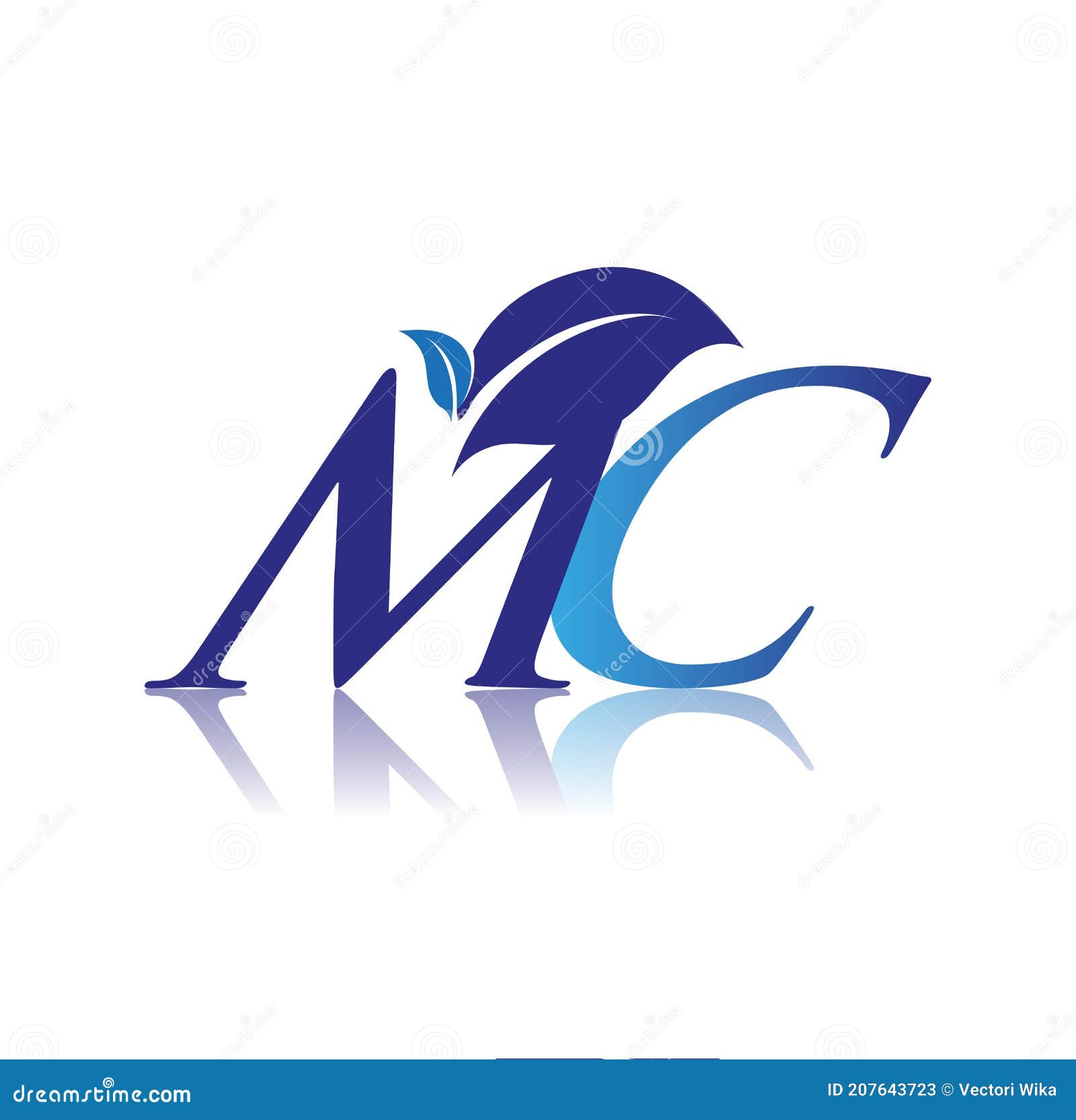 Initial Letter MC with Leaf Logo, Colored Blue Nature and Environment ...