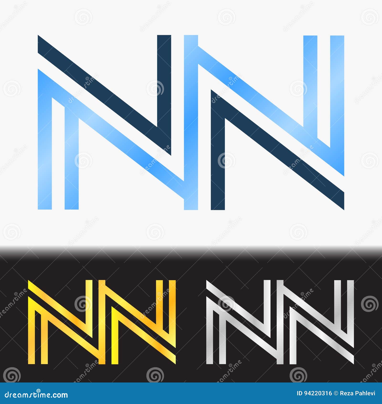 Initial Letter NN Premium Blue Metallic Rotated Lowercase Logo Template ...
