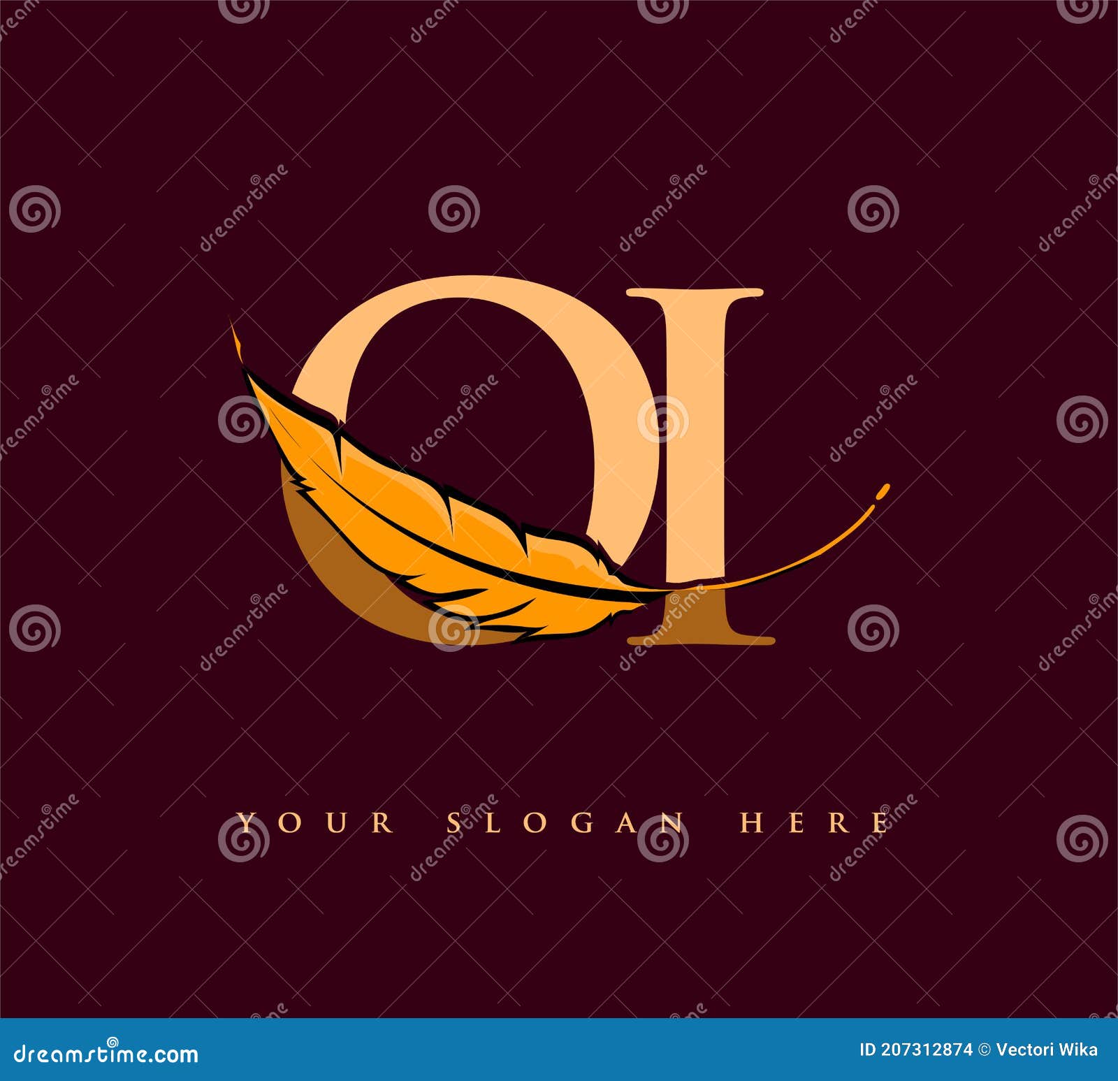 Initial Letter OI Logo with Feather Company Name, Simple and Clean ...